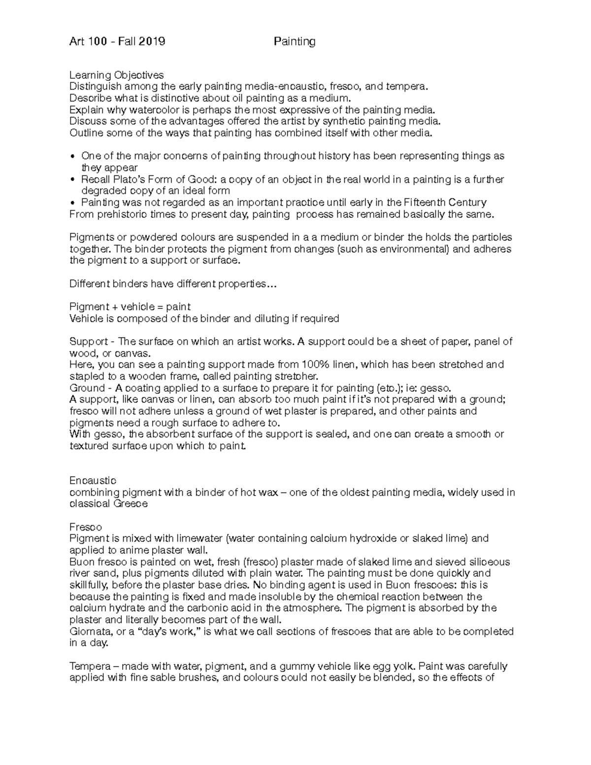Painting - study notes - Art 100 - Fall 2019 Painting Learning ...