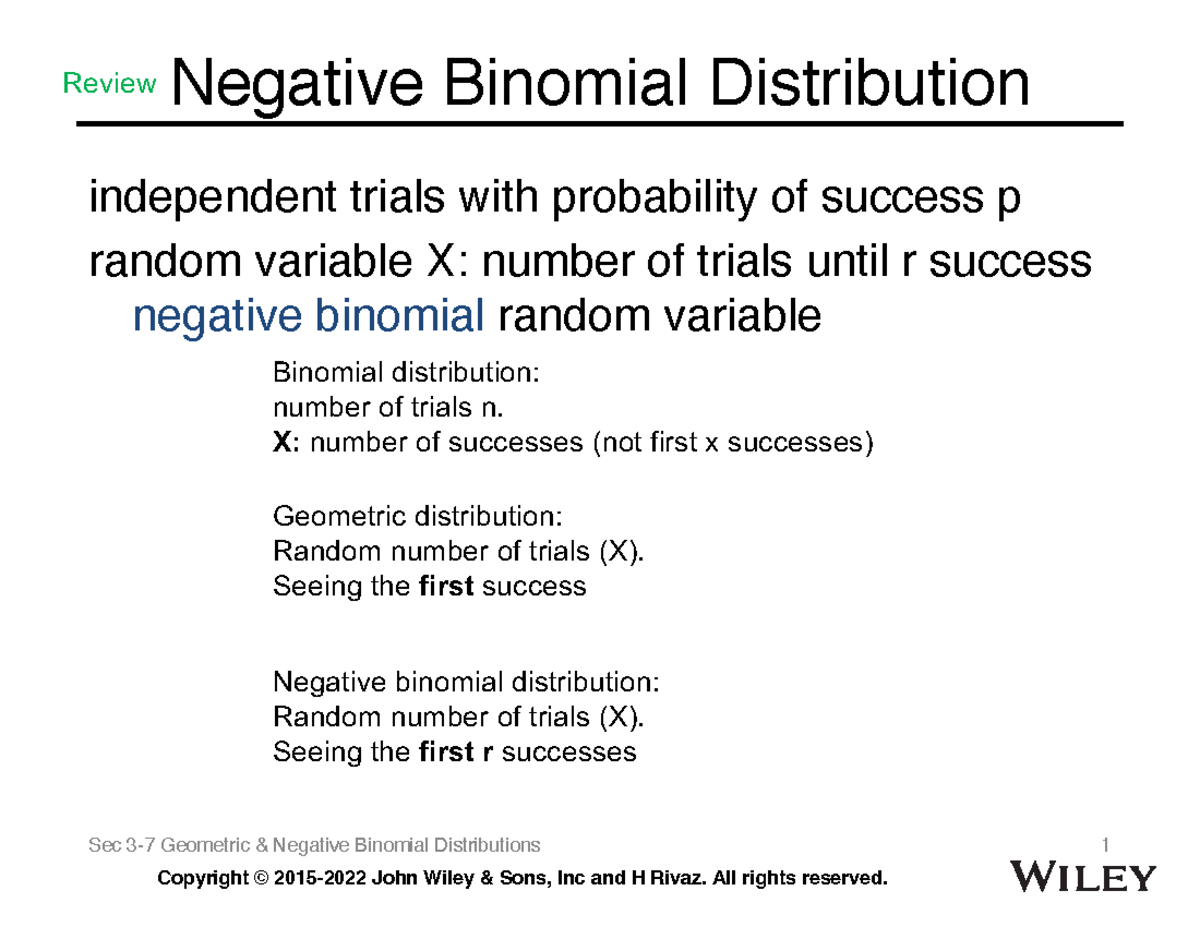 W04 2 ch03 Hyper Geometric Poisson - Negative Binomial Distribution ...