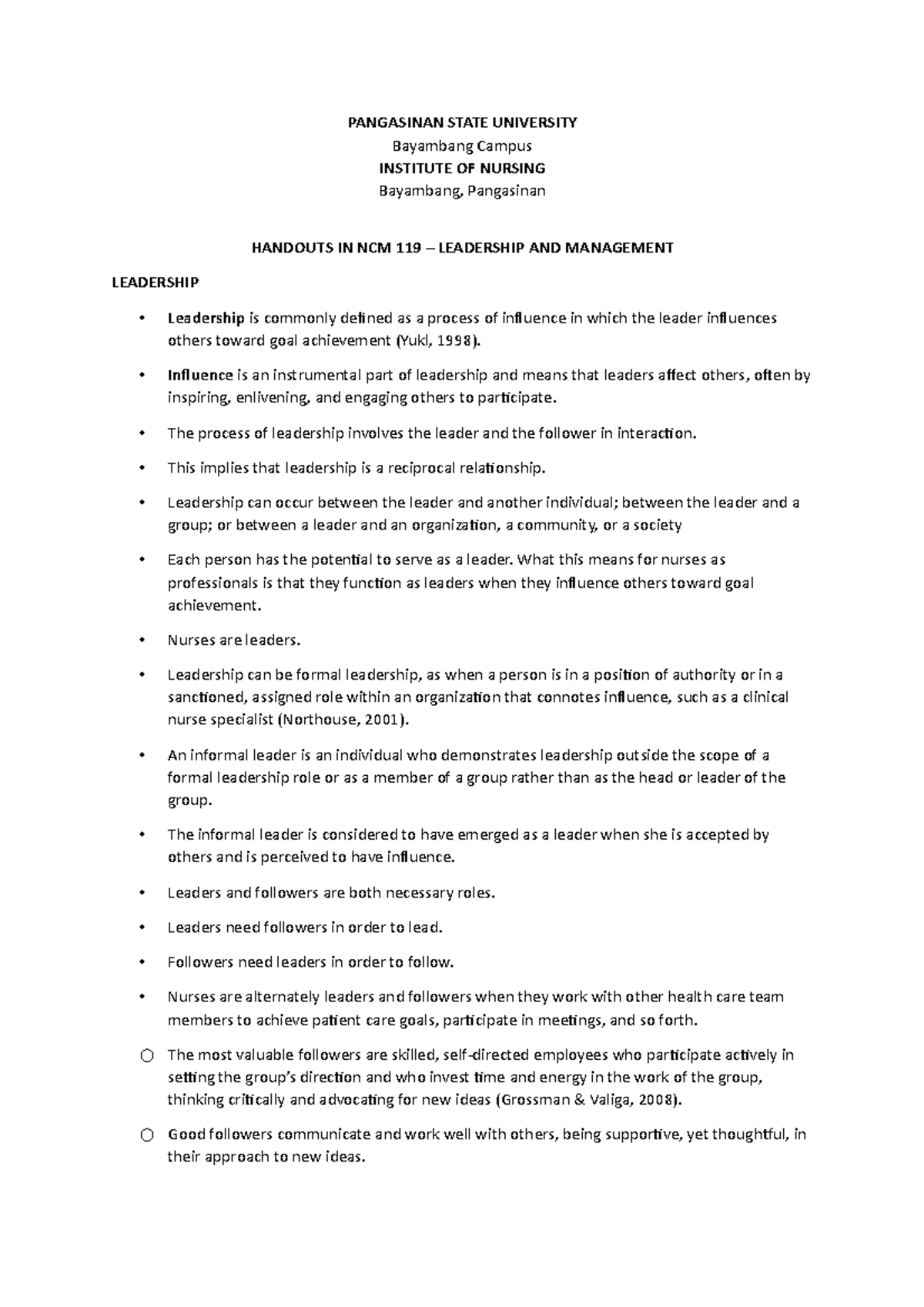 Handouts in NCM 119 - PANGASINAN STATE UNIVERSITY Bayambang Campus INSTITUTE OF NURSING ...