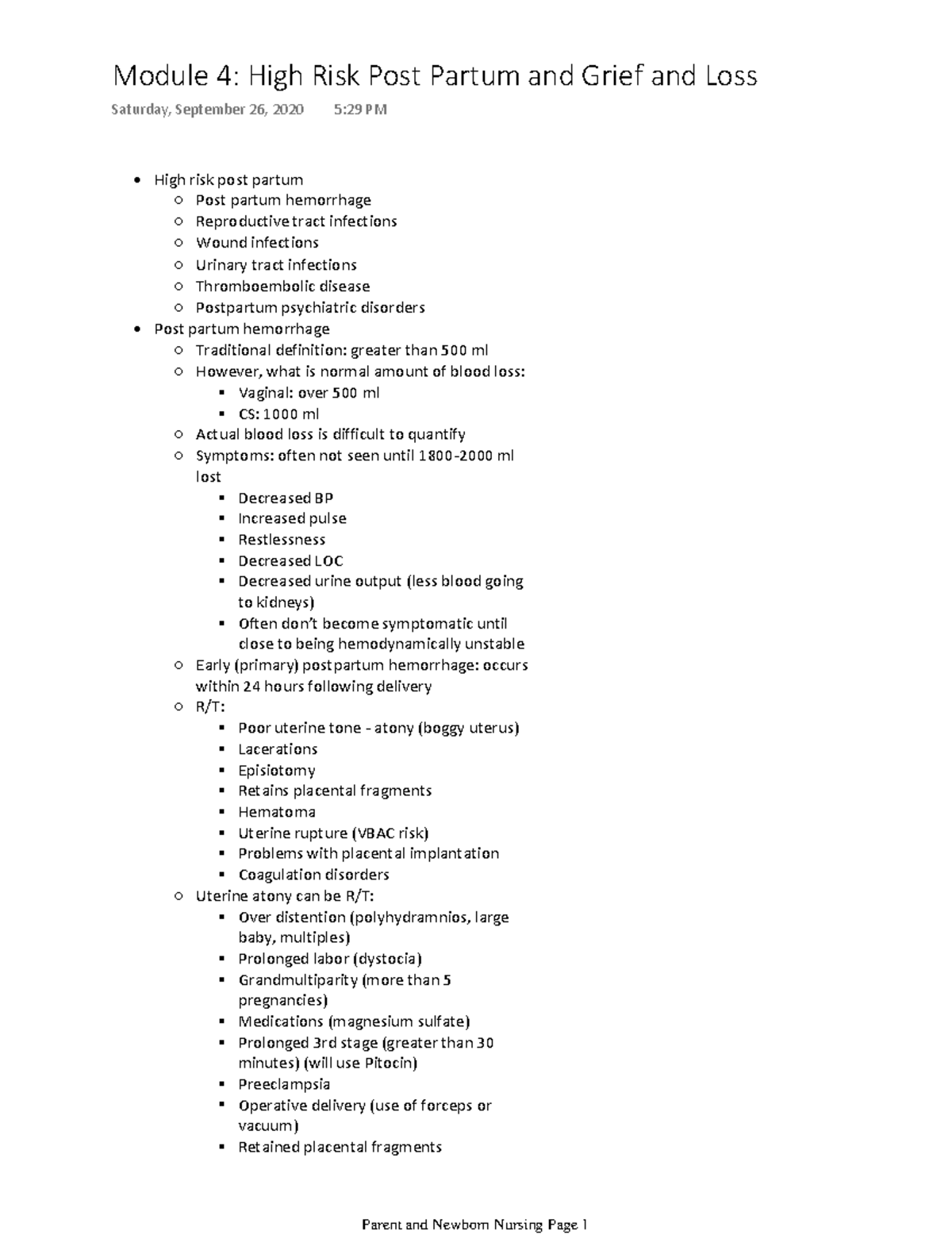 Module 4 High Risk Post Partum and Grief and Loss - High risk post ...