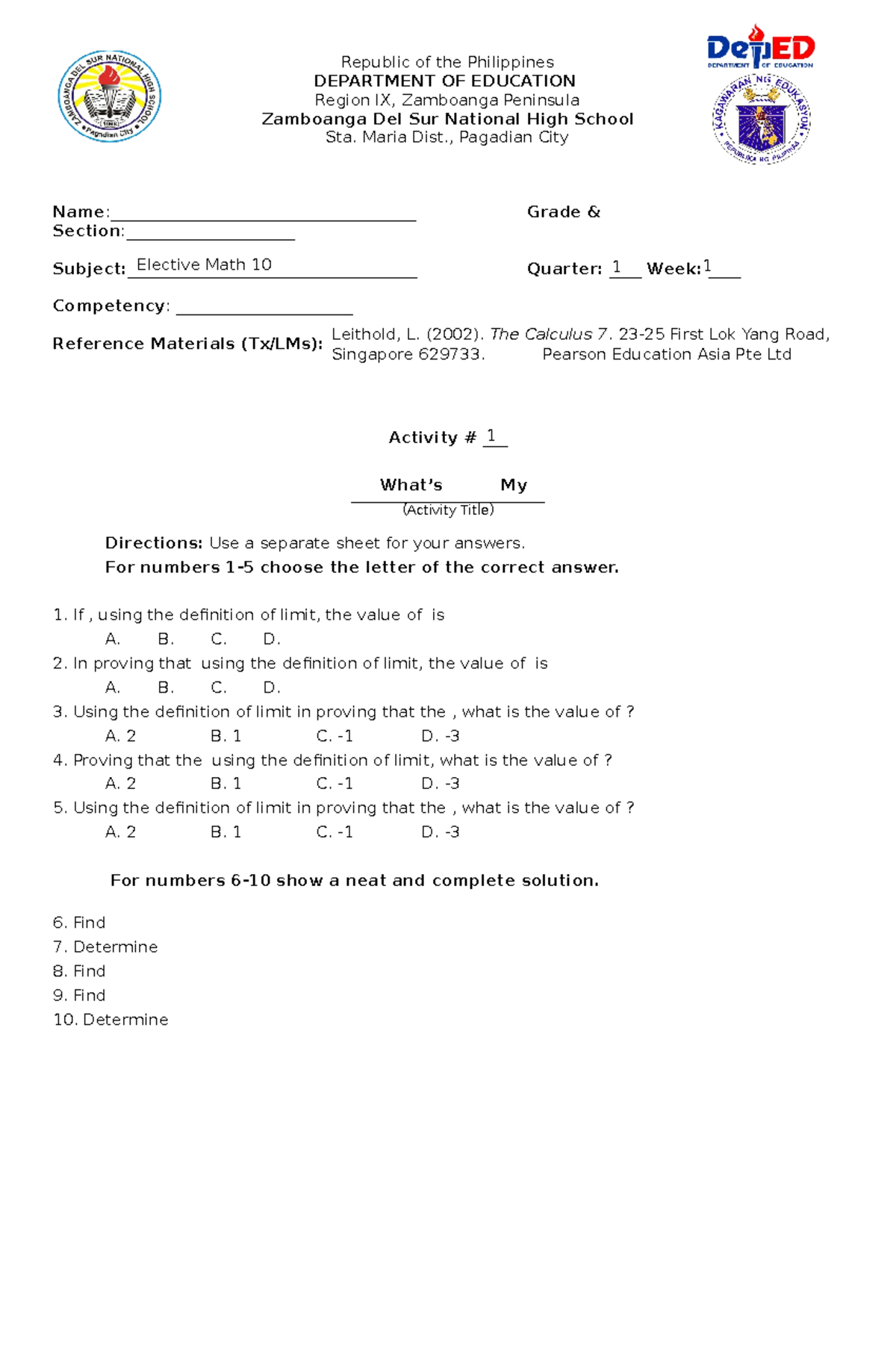 Activity- Sheet-Q1W1 - Republic of the Philippines DEPARTMENT OF ...
