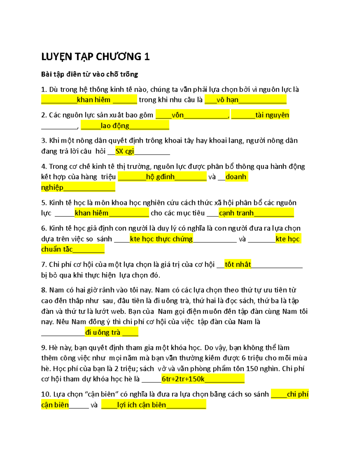 CHƯƠNG 1 vi mô - hay lam - LUY N TỆ ẬP CH ƯƠNG 1 Bài t p điềền tậ ừvào chỗỗ trỗống Dù trong h ệ ...
