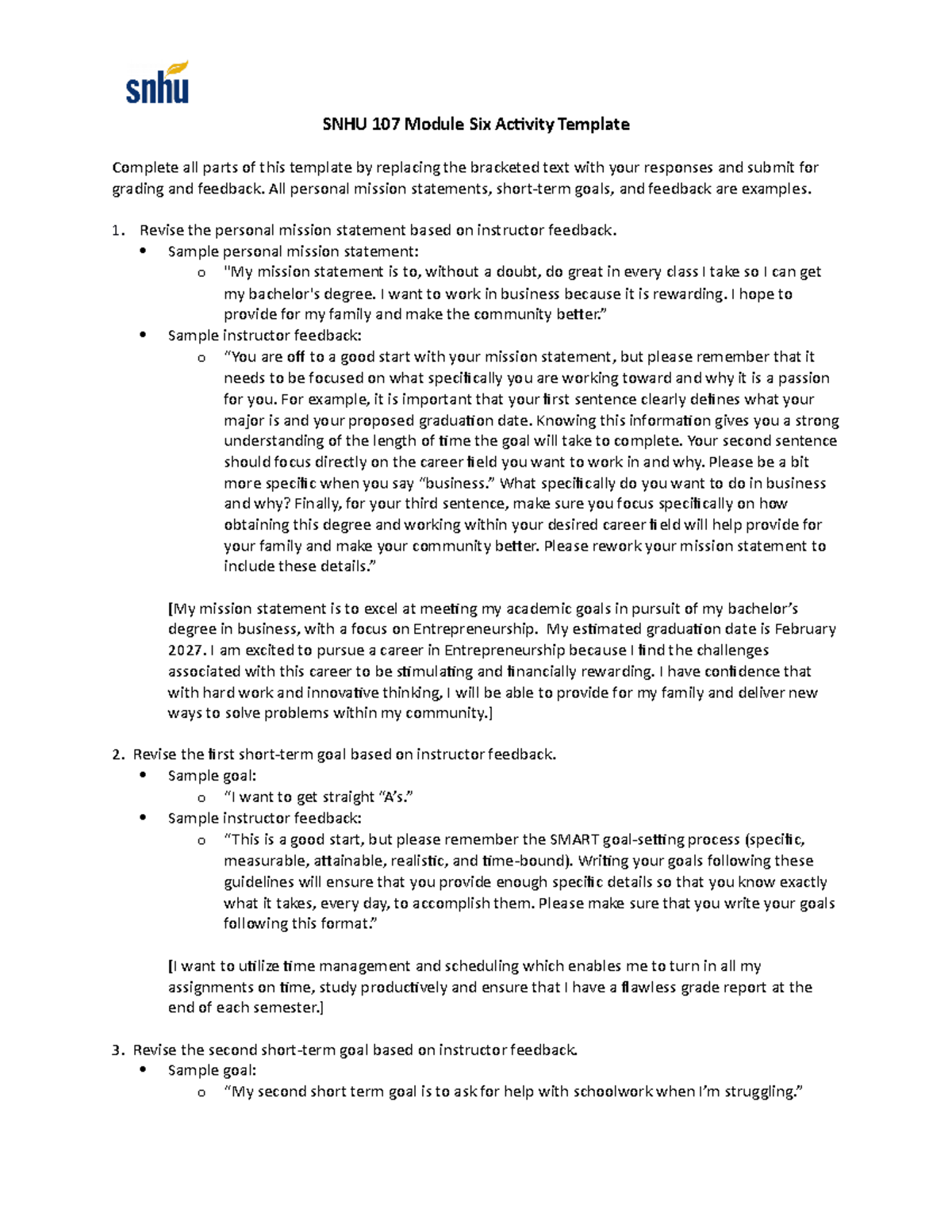 Module 6 Main Assignment - SNHU 107 Module Six Activity Template ...