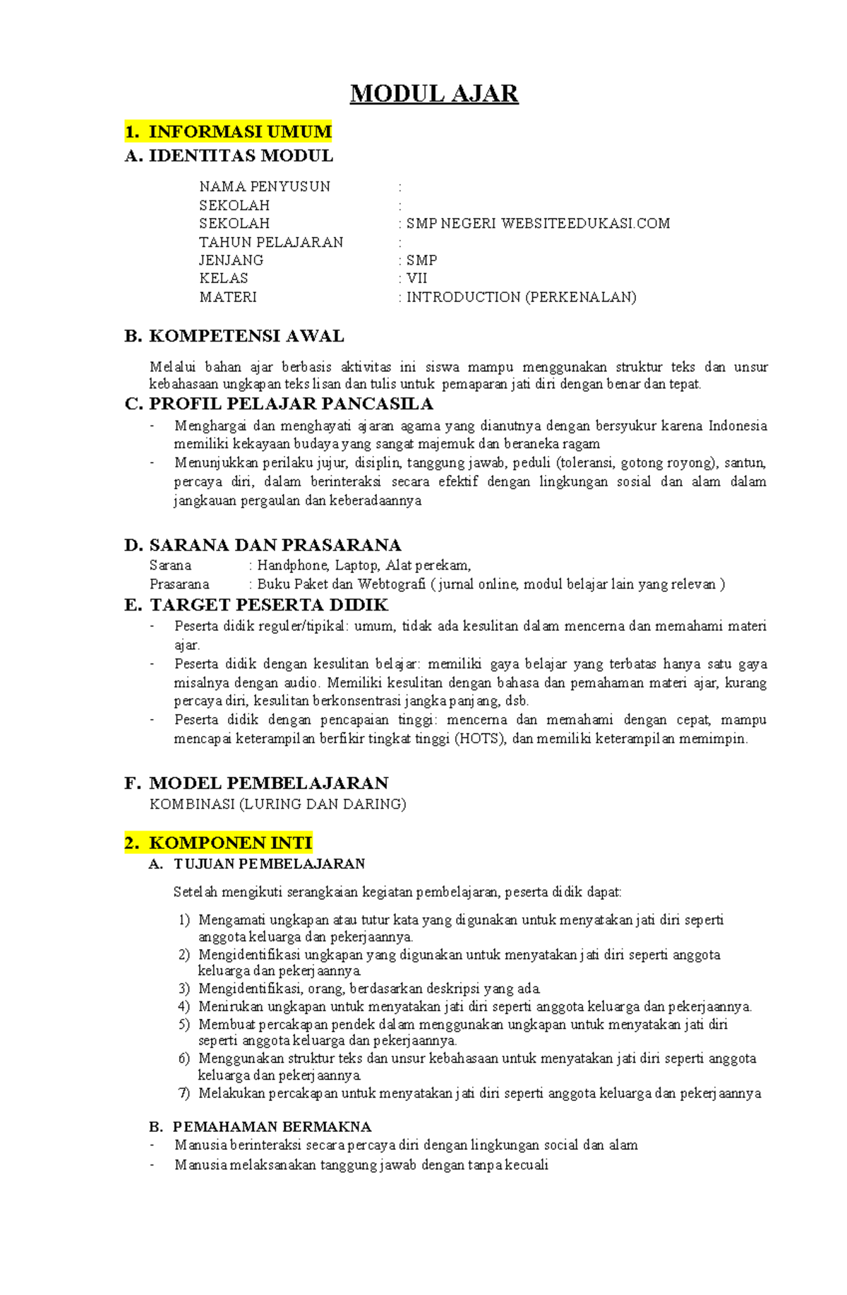 Modul AJAR 4 - MODUL AJAR 1. INFORMASI UMUM A. IDENTITAS MODUL NAMA ...