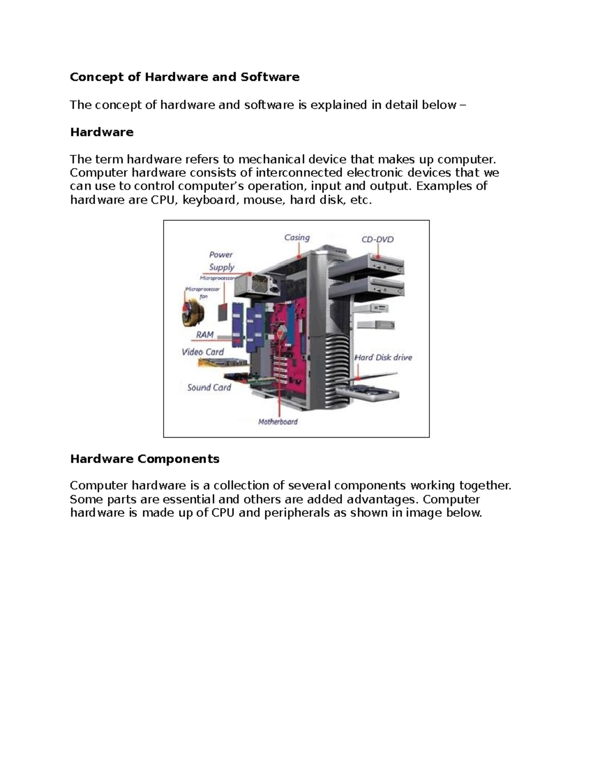Concept of Hardware and Software - Computer hardware consists of ...