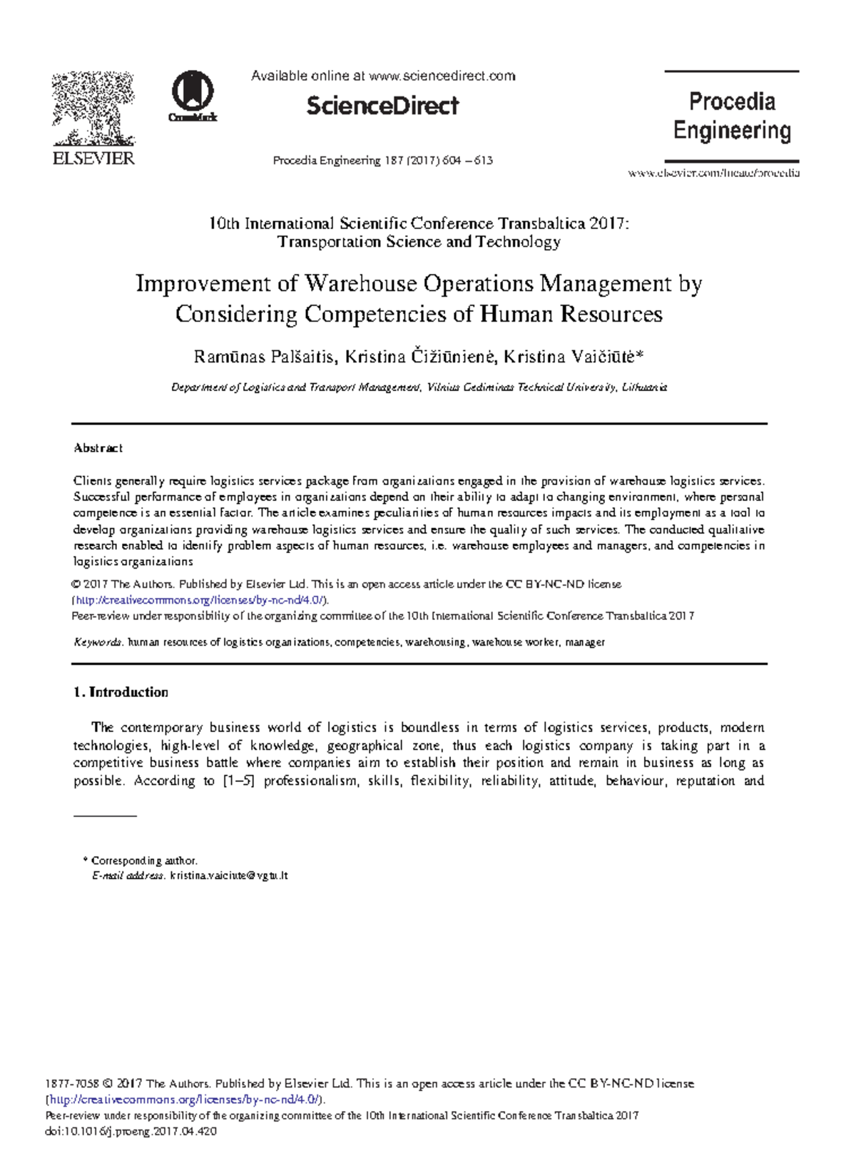 Warehouseoperationshuman - Procedia Engineering 187 ( 2017 ) 604 – 613 ...