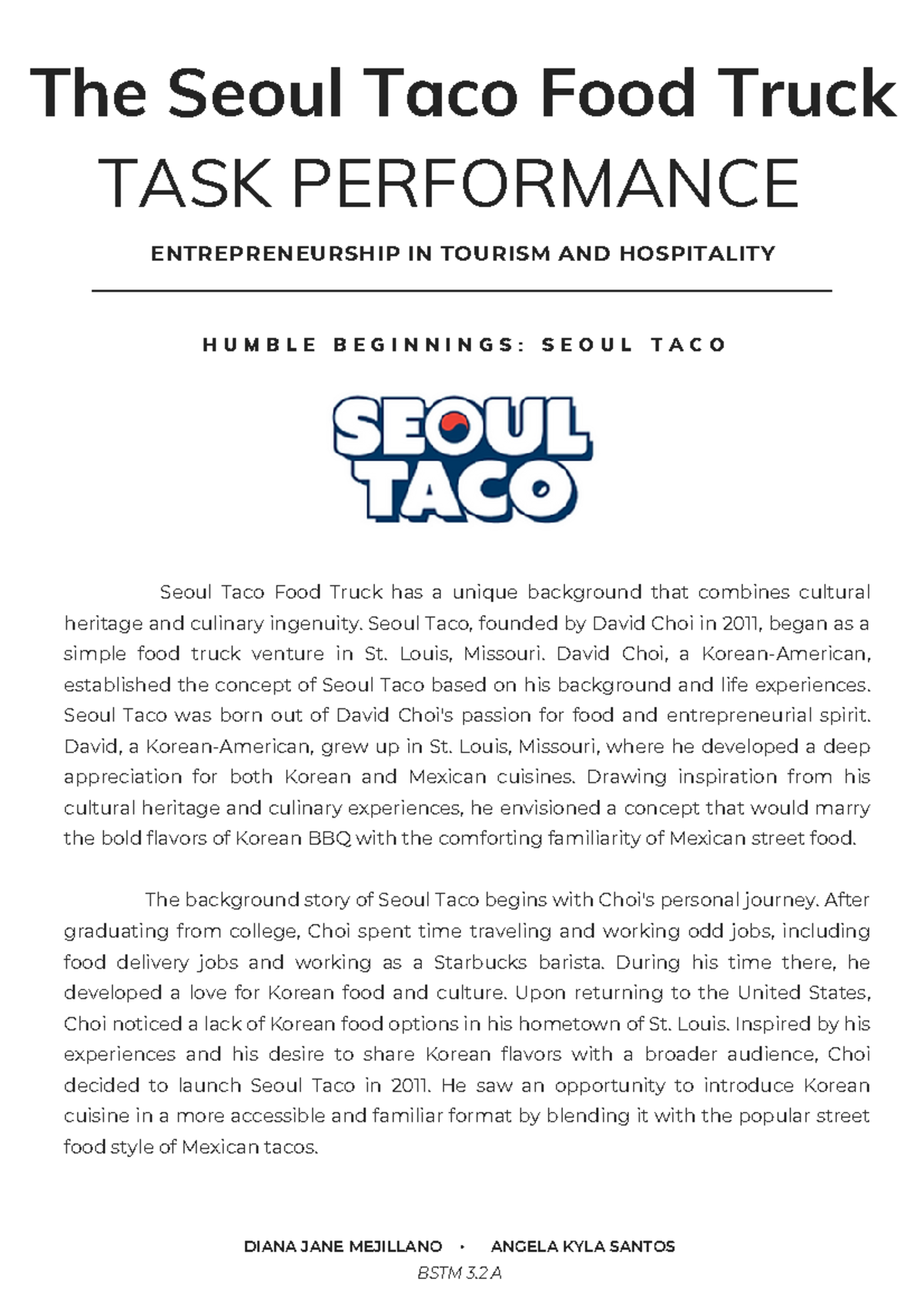Task Performance Entrep - TASK PERFORMANCE The Seoul Taco Food Truck ...
