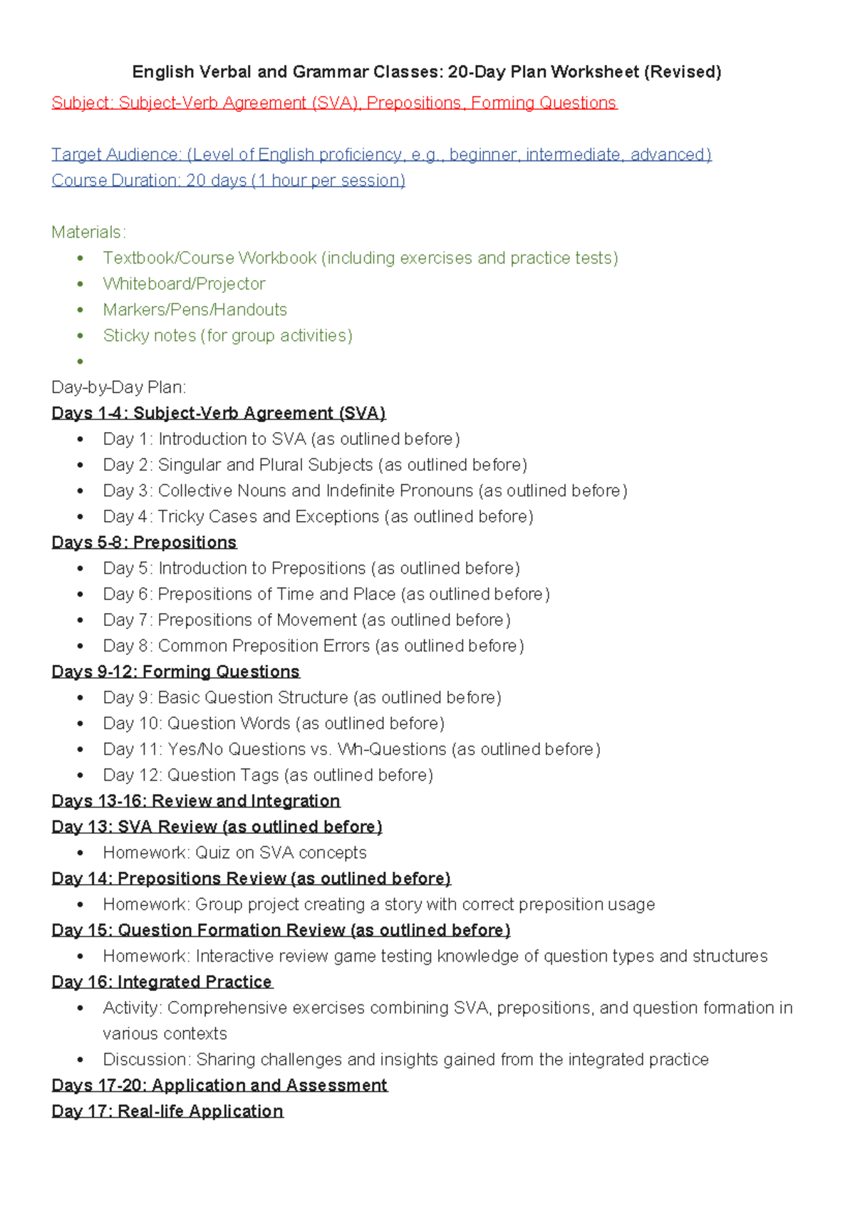 English Verbal and Grammar Classes- Layout - English Verbal and Grammar ...