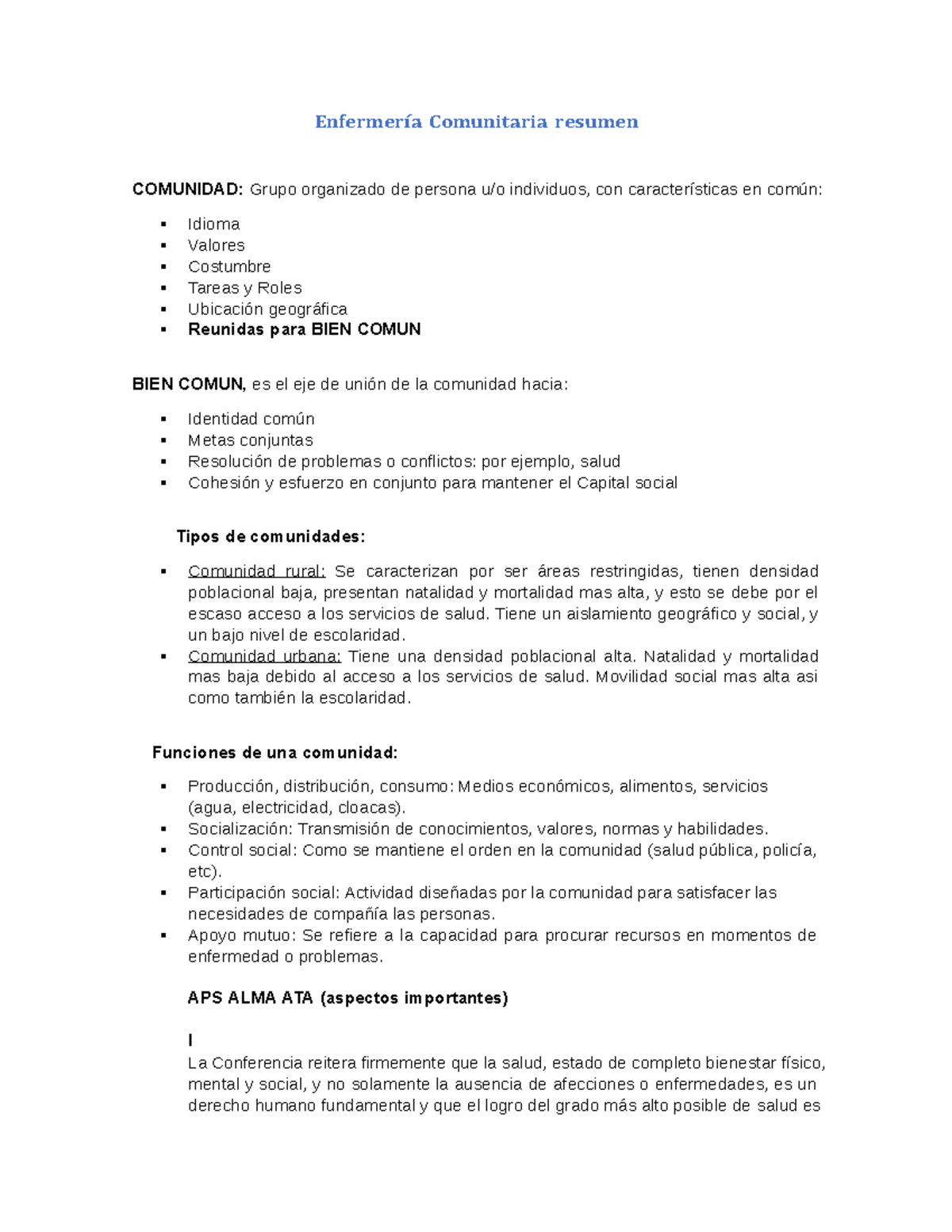Enfermería Comunitaria resumen MR2022 - Enfermería Comunitaria resumen COMUNIDAD: Grupo ...