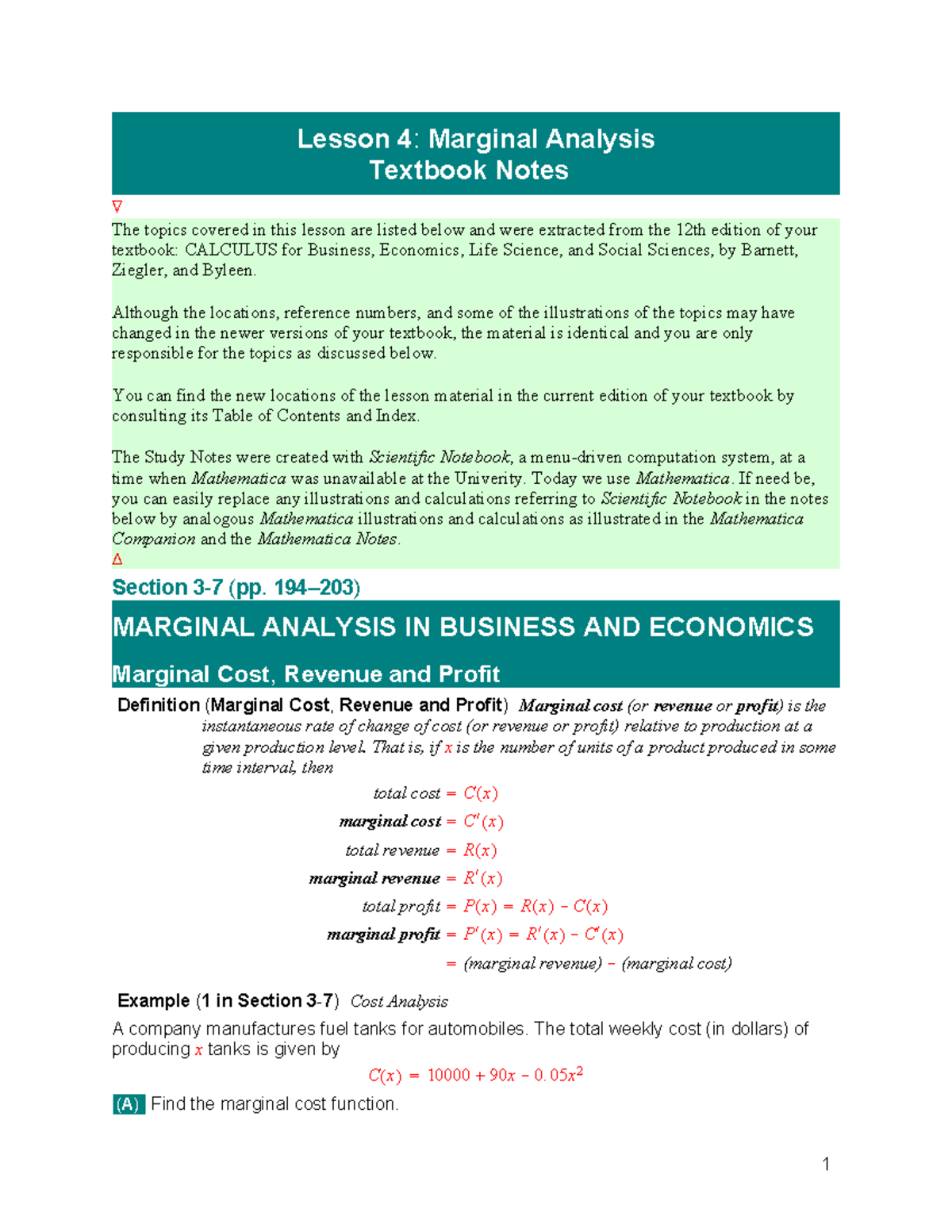 L4 Textbook Notes - Lesson 4:Marginal Analysis Textbook Notes The ...