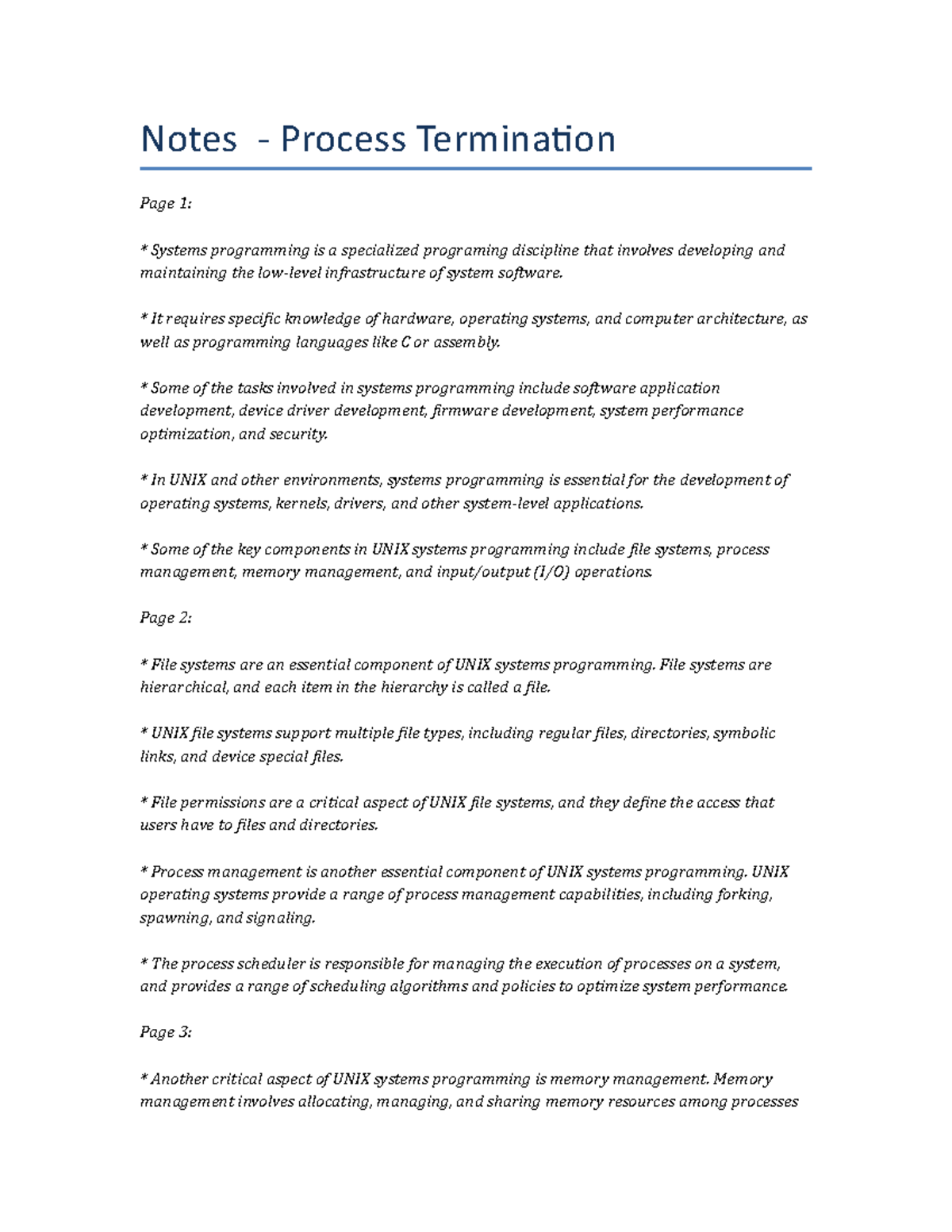 Lecture Notes Process Termination Notes Process Termination Page