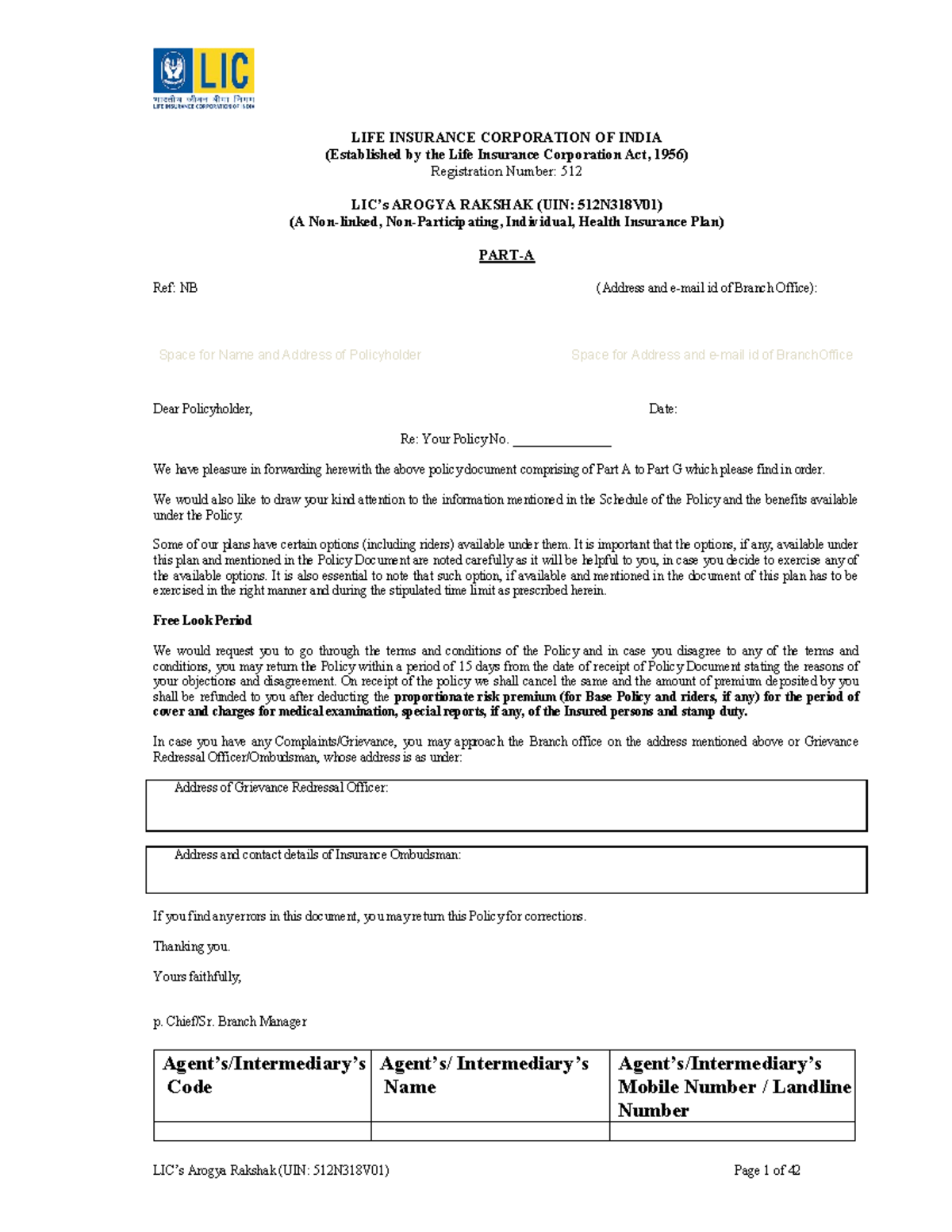 Sample Policy Document LIC-s-Arogya-Rakshak - LIFE INSURANCE ...