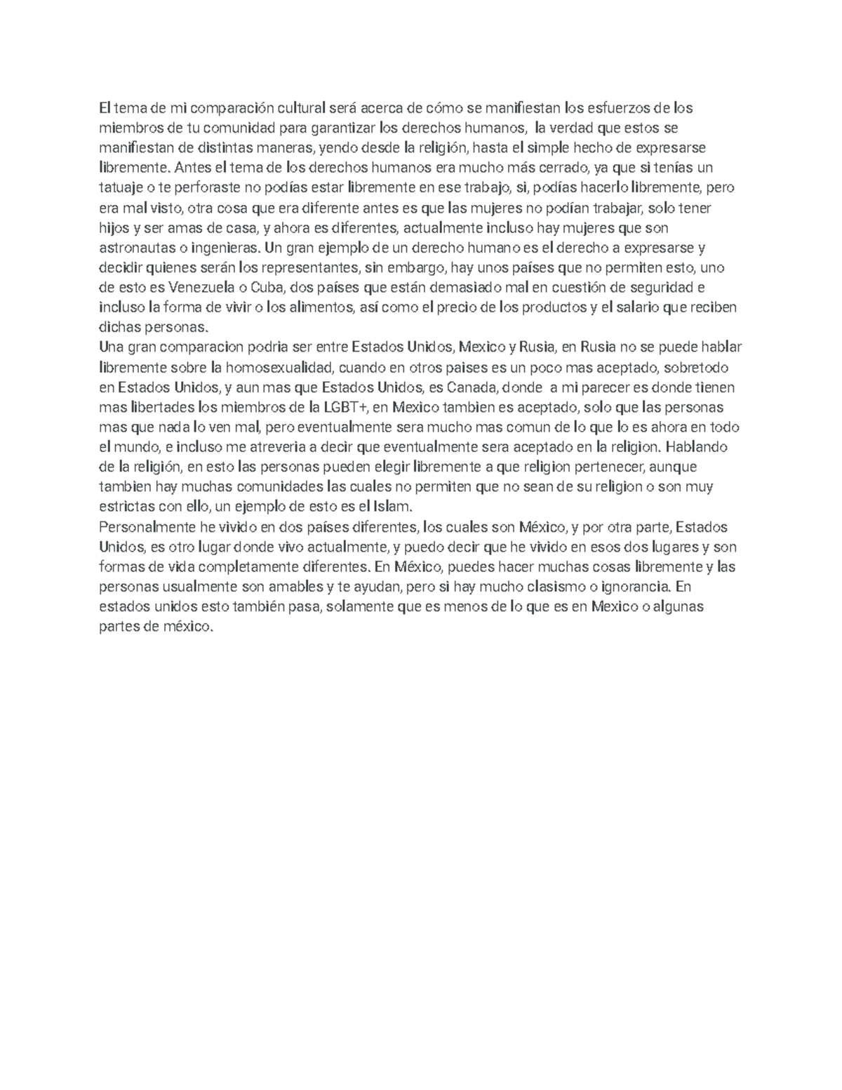 Spanish AP Comparación cultural de dos minutos - El tema de mi ...