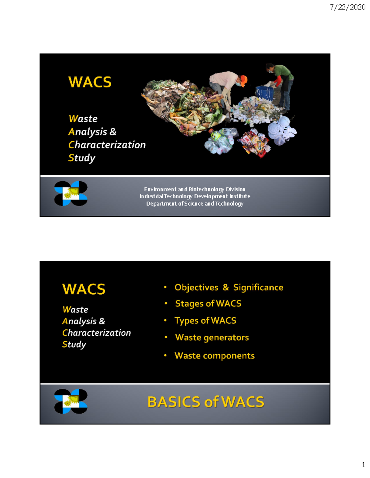 2 WACS basics - Waste analysis - Environment and Biotechnology Division ...