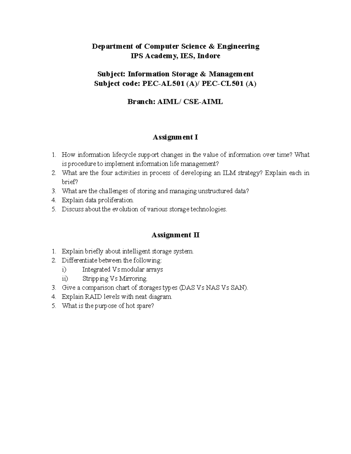 ISM Assignments (Unit 1 and Unit 2) - Department of Computer Science ...