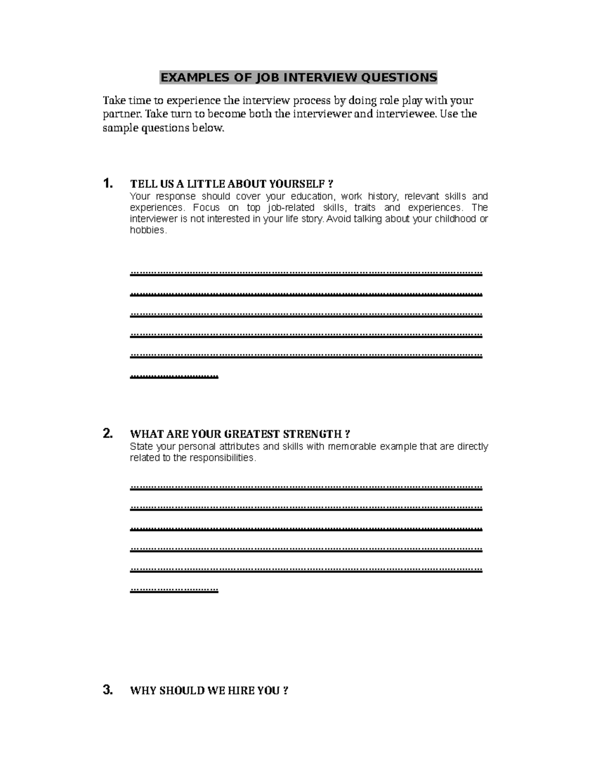 Modul 3 - e MPK - just look - EXAMPLES OF JOB INTERVIEW QUESTIONS Take ...