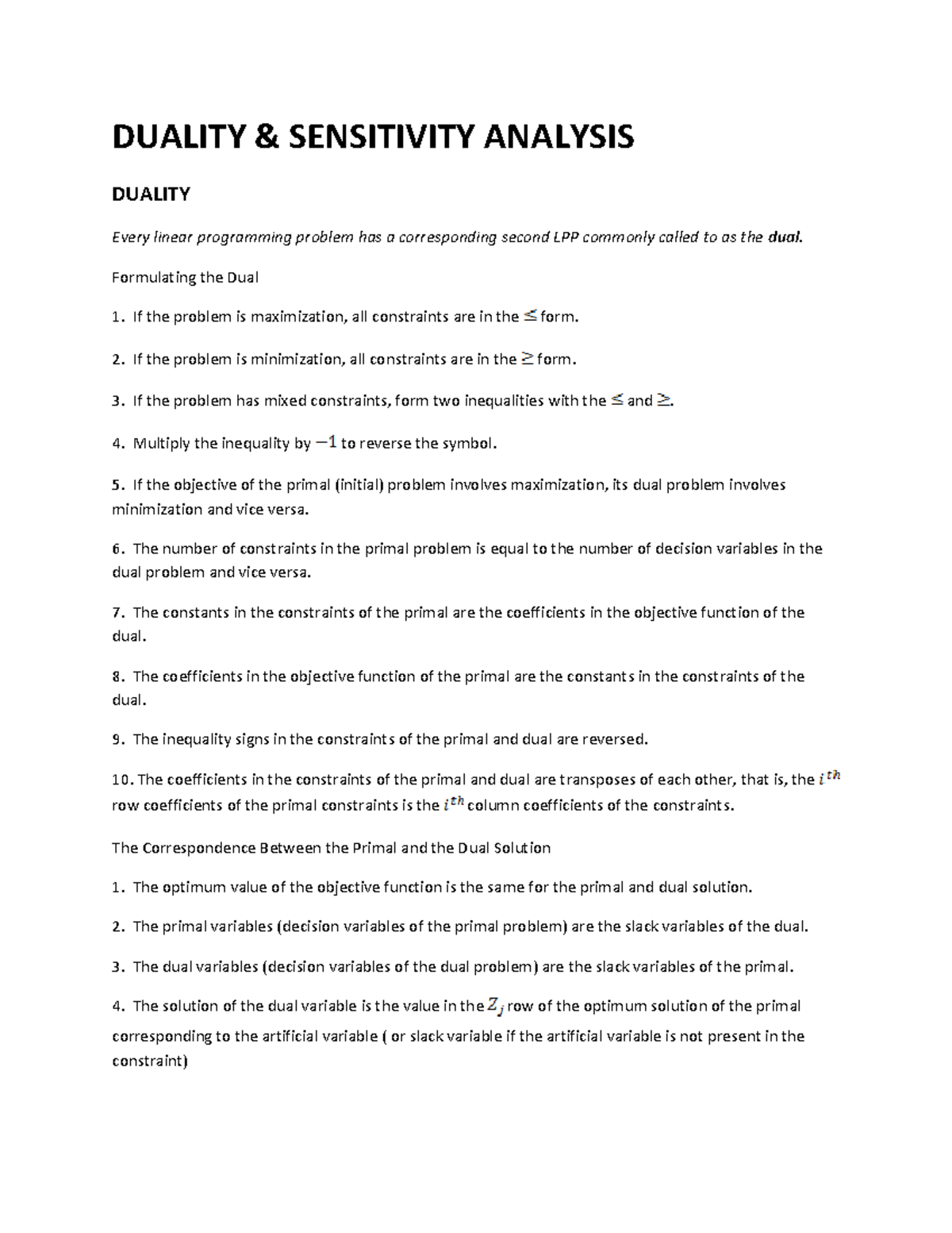 Duality And Sensitivity Analysis Management Research Duality And Sensitivity Analysis Duality