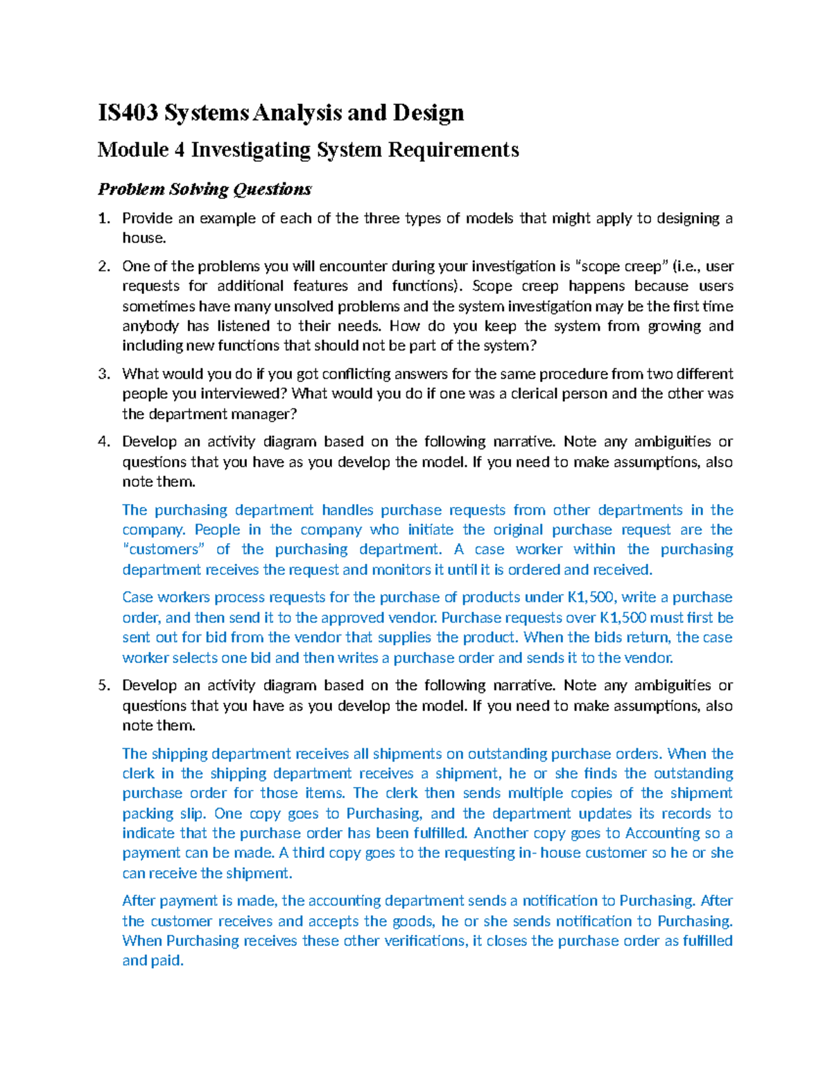Problem Solving Questions - IS403 Systems Analysis and Design Module 4 ...