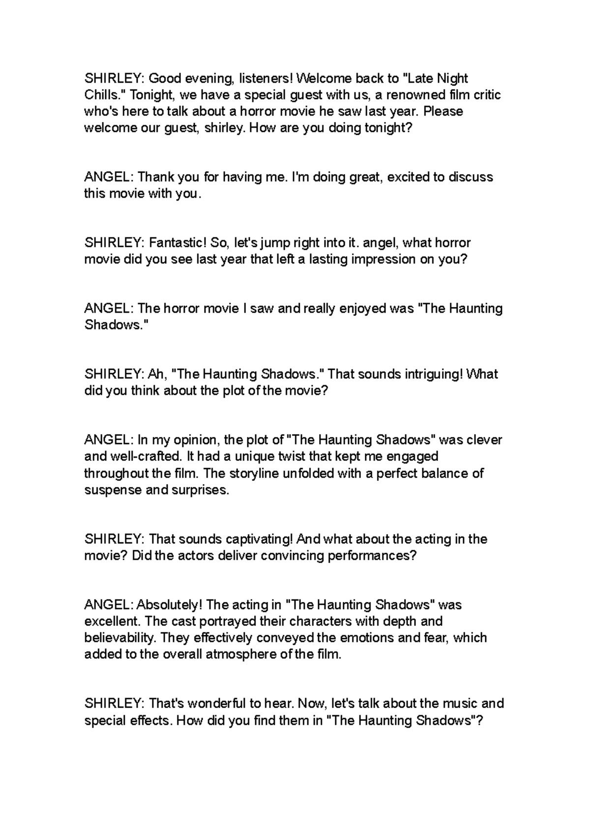 Borrador - APUNTES - SHIRLEY: Good evening, listeners! Welcome back to ...