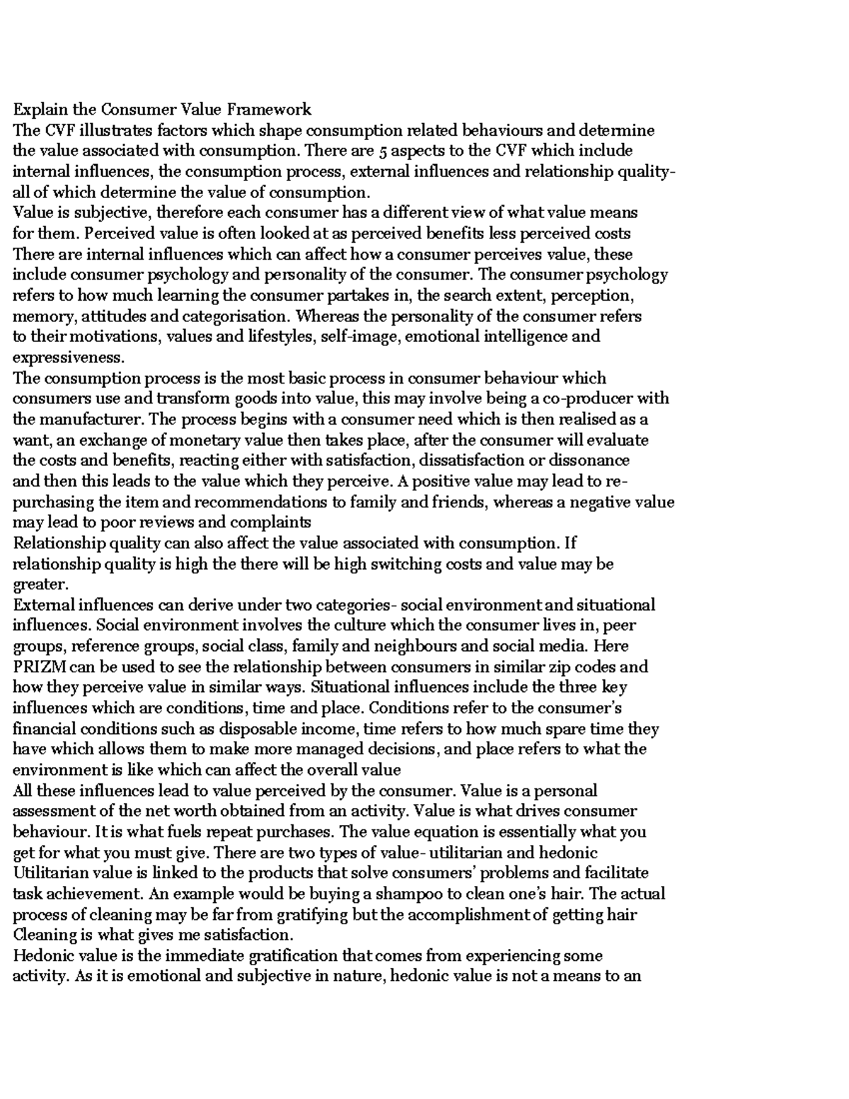 Consumer Value Framework - There are 5 aspects to the CVF which include ...