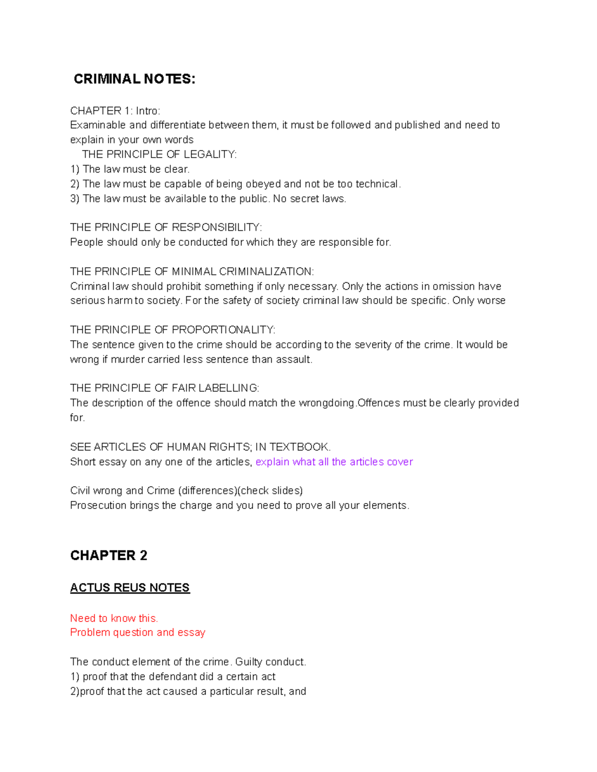 Criminal law notes - CRIMINAL NOTES: CHAPTER 1: Intro: Examinable and ...
