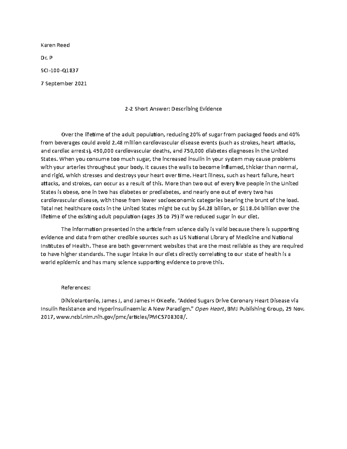 Describing Evidence - Karen Reed Dr. P SCI-100-Q 7 September 2021 2-2 ...