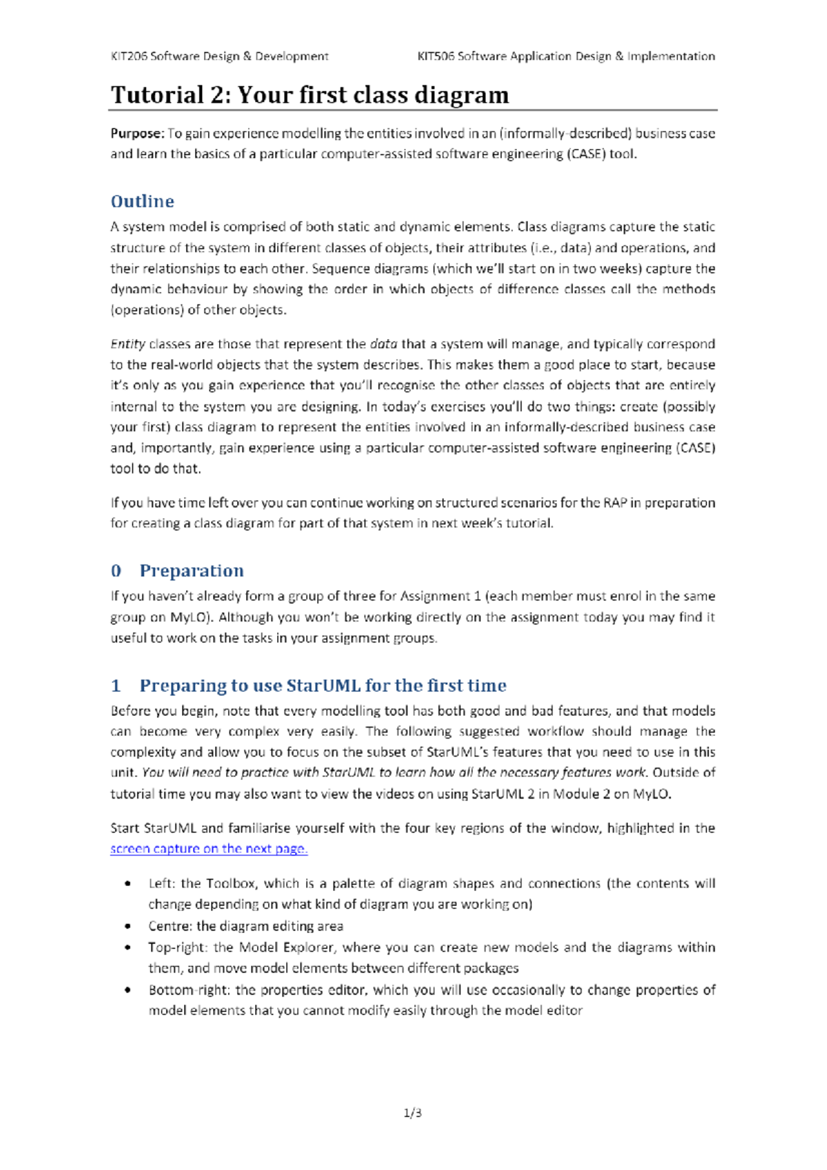 Tutorial 02 - Introducing class diagrams (week 3) - KIT206 KIT506 Software Design and ...