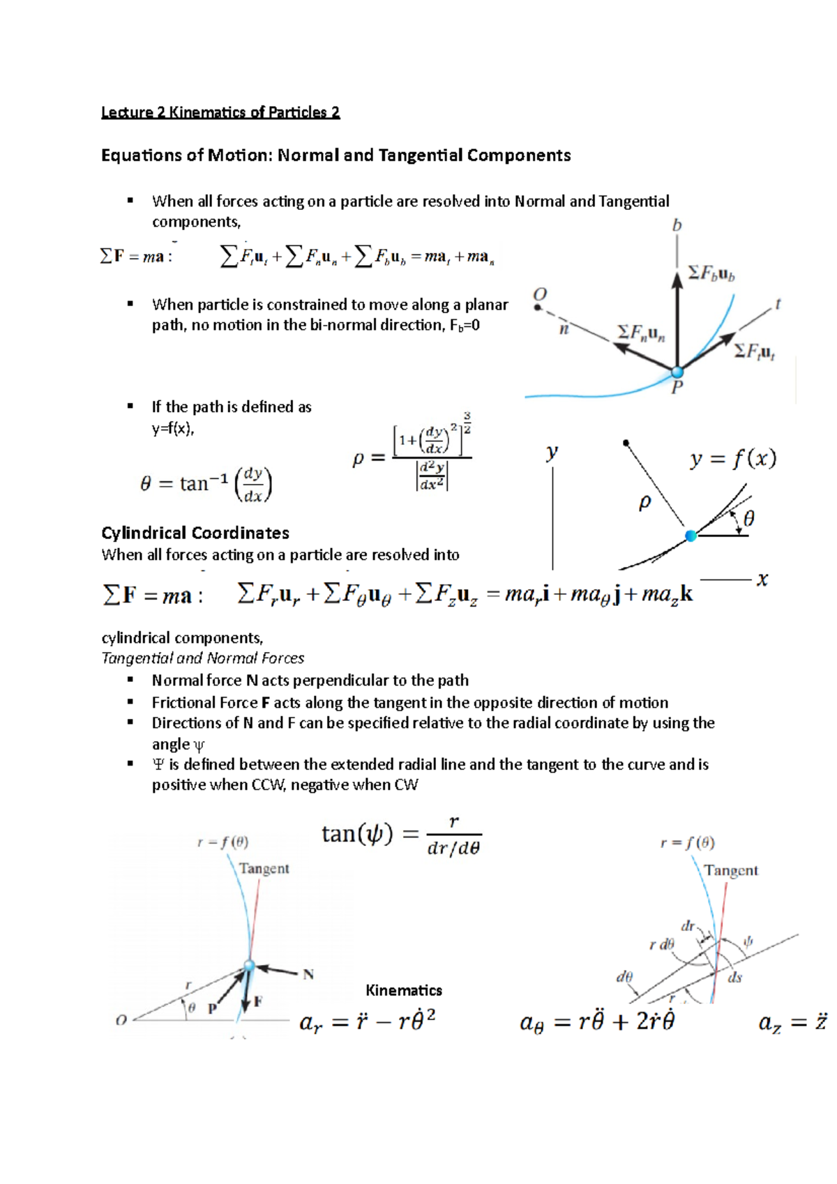 Lecture 2 Normal and Tangential Components - Lecture 2 Kinematics of ...