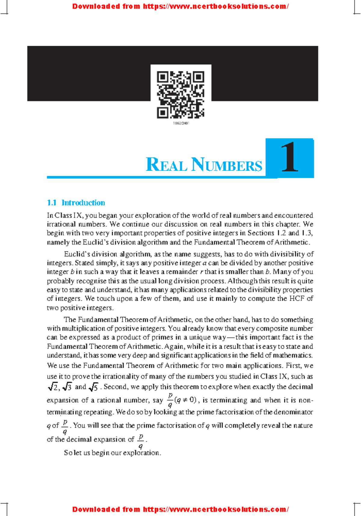 Ncert Class 10 Maths Real Numbers - ncertbooksolutions REAL NUMBERS 1 1 ...