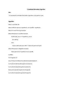 ML mann - SNO EXPERIMENT PAGE NO For a given set of training data examples stored in a .CSV file ...