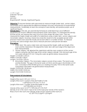 Physics Lab 1 Position and Velocity - Introductory Physics Hunter ...