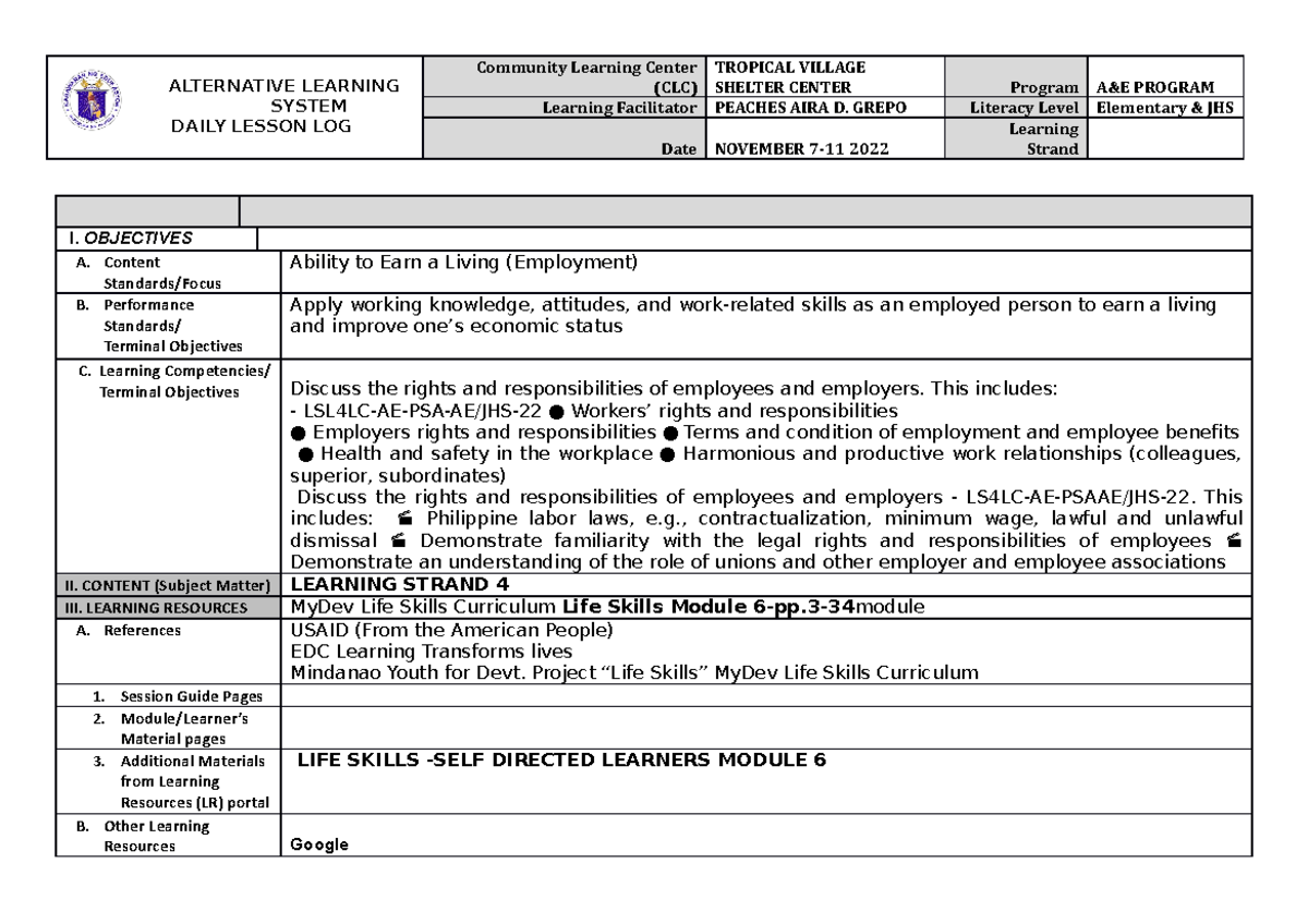 WLL module 6 November 7 11 2021 - ALTERNATIVE LEARNING SYSTEM DAILY ...