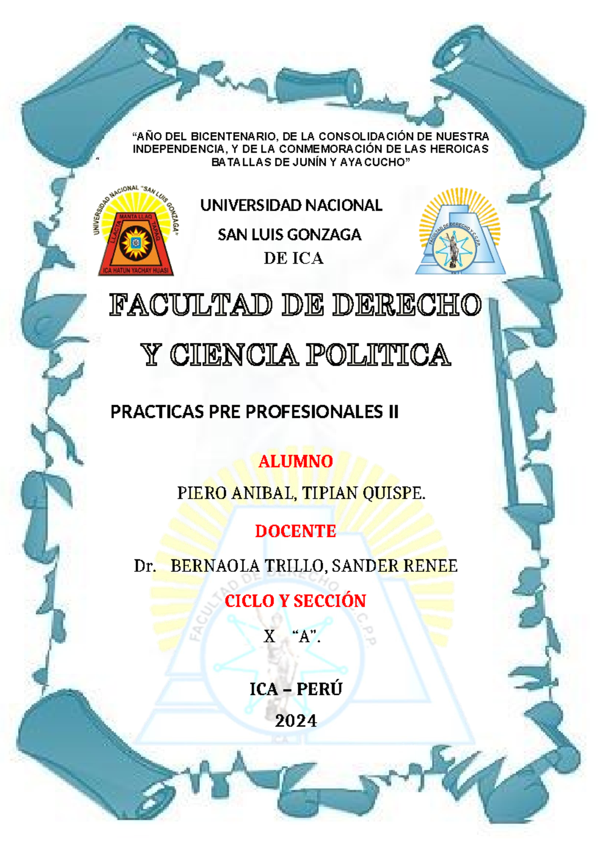 Tarea Practicas PRE Profesionales II Piero Tipian - “ “AÑO DEL ...