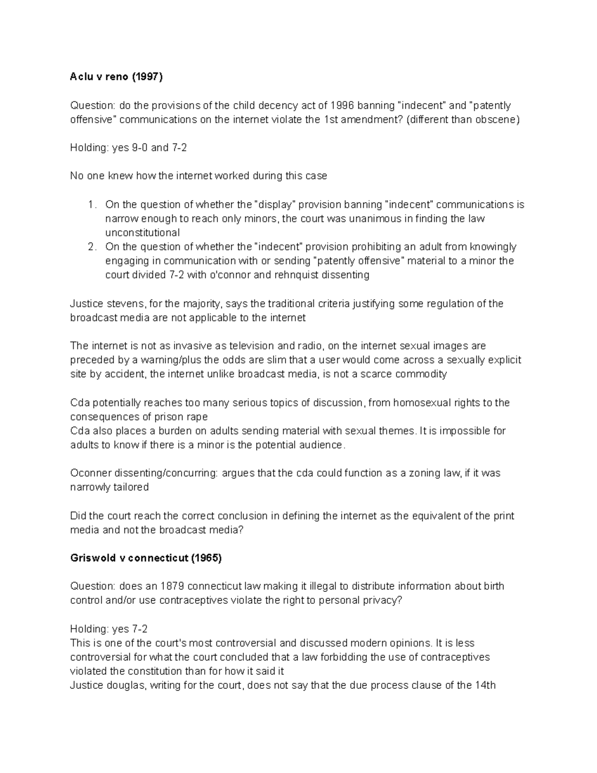 April 10 - Notes from Lecture by Timothy Titus - Aclu v reno (1997 ...