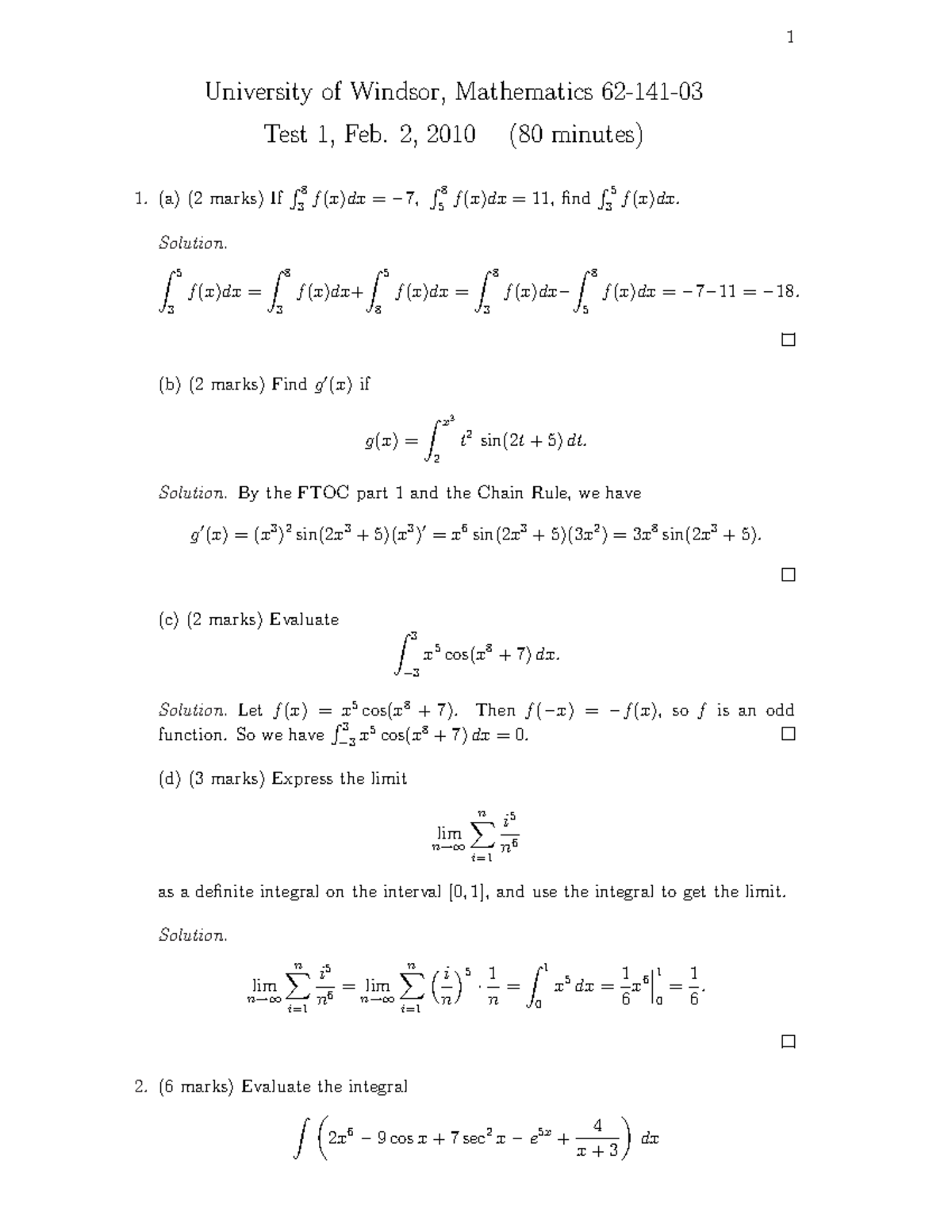 Exam 2 February 2010, questions and answers - midterm 1 - 1 University ...