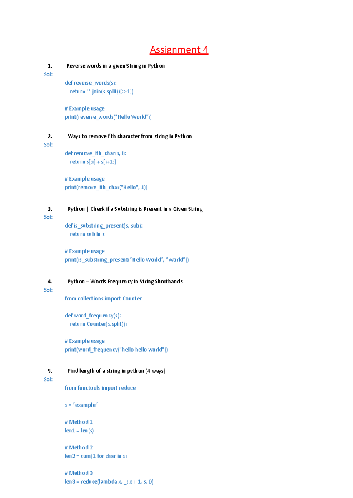 python programming - Assignment 4 Reverse words in a given String in Python Sol: def - Studocu