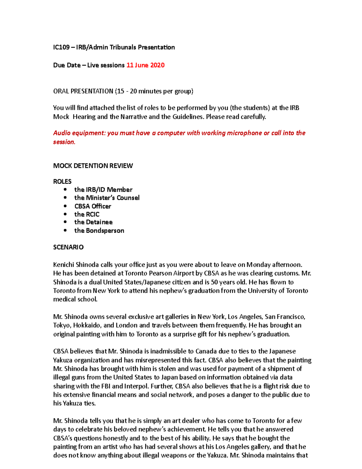 IC109 - NEW Mock Detention Review Scenario - IC109 – IRB/Admin ...