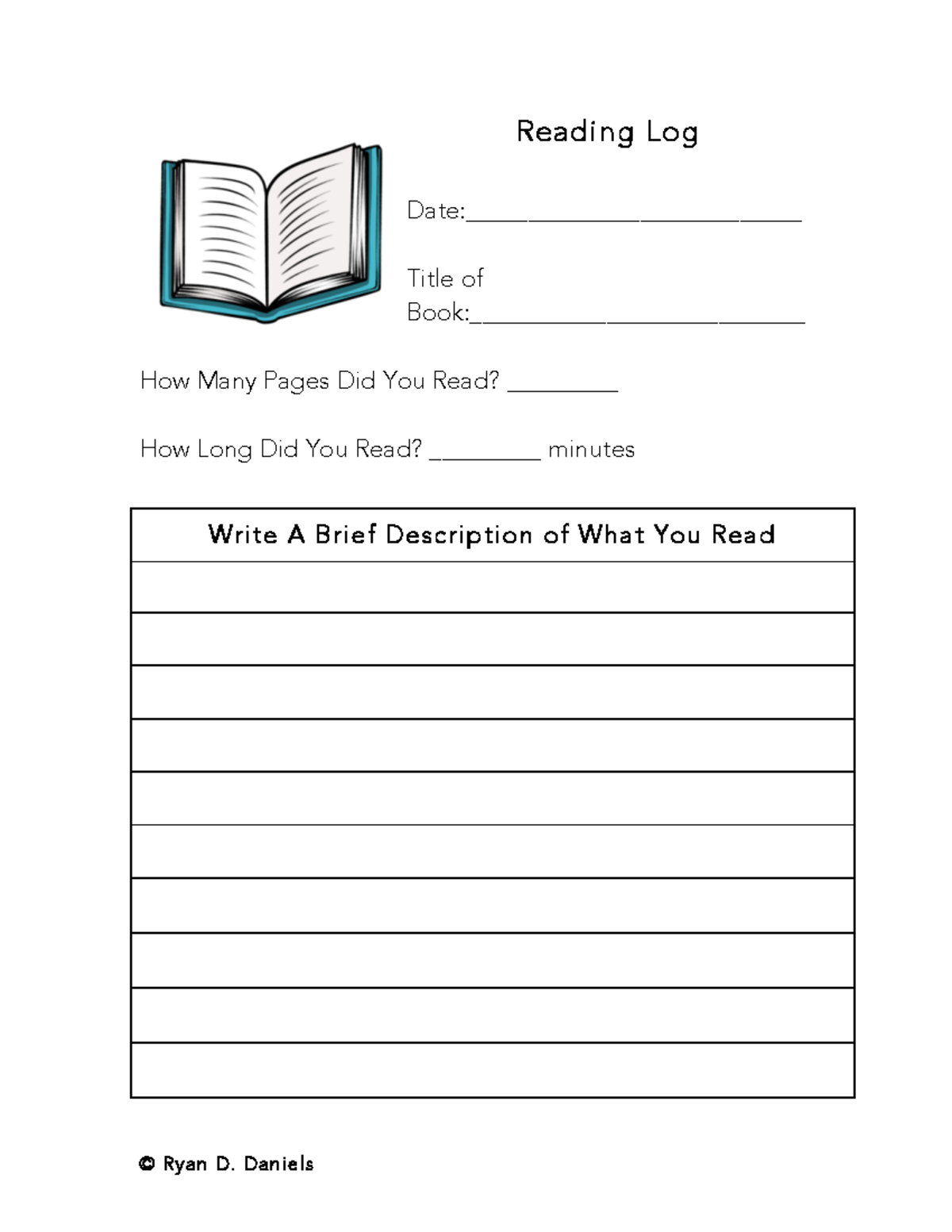 7th Grade Packet - not available - © Ryan D. Daniels Reading Log Date