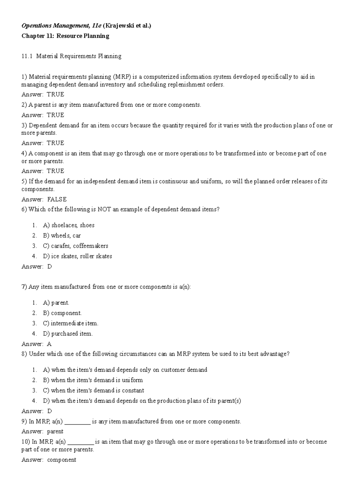 POM ch.7 Efficient Resource Planning - 생산운영관리 - Studocu