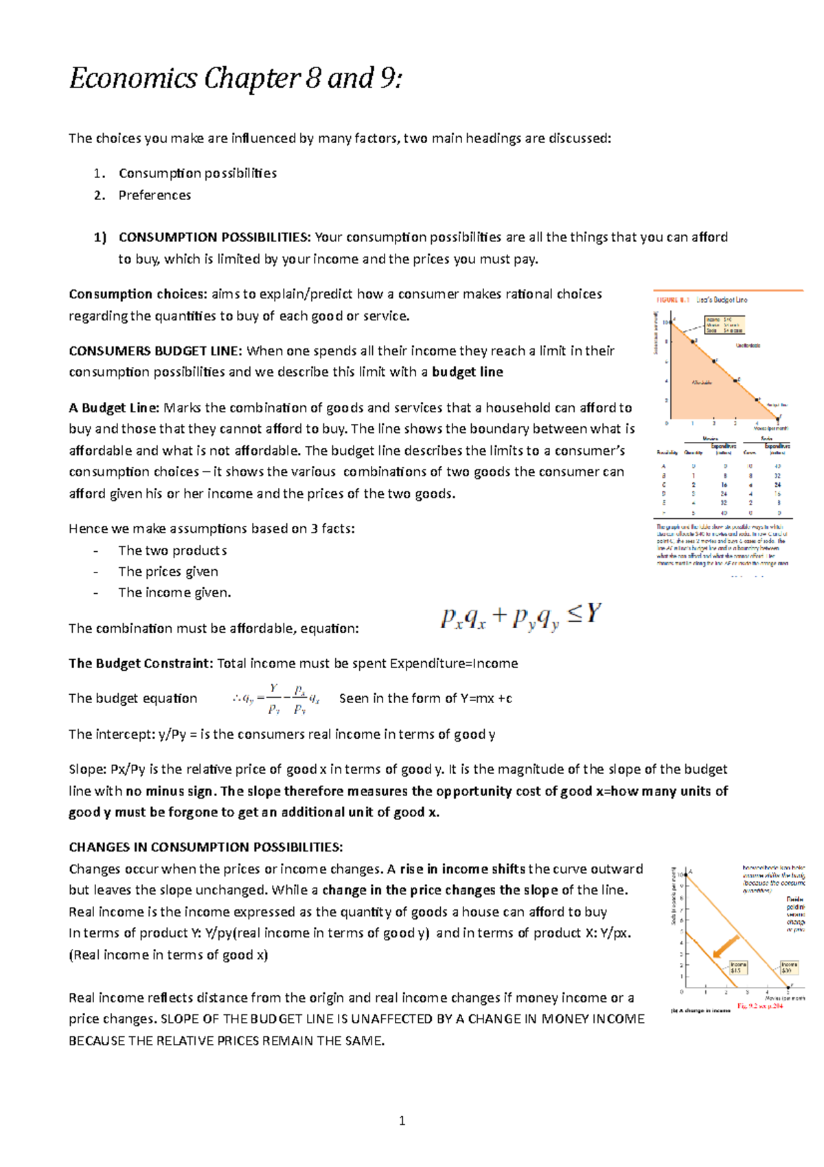 Economics Chapter 8 and 9 - Economics Chapter 8 and 9: The choices you ...