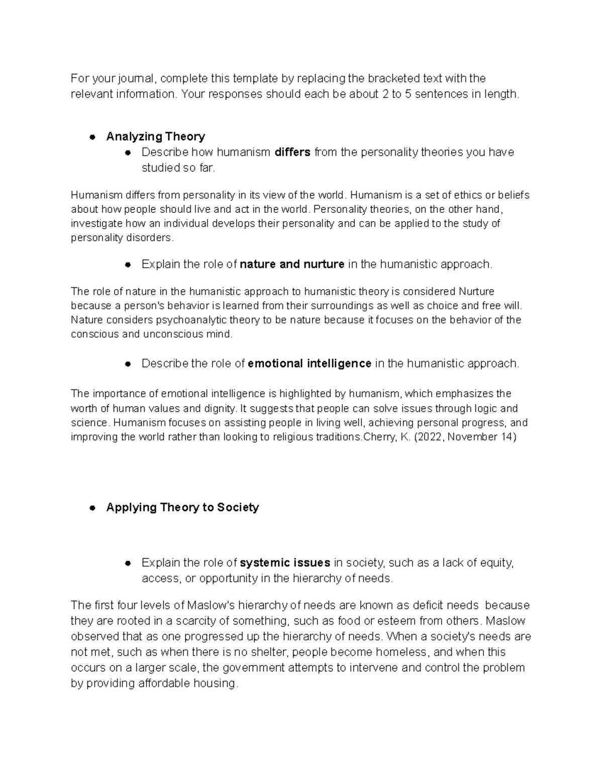 4 1 Journal For Your Journal Complete This Template By Replacing The
