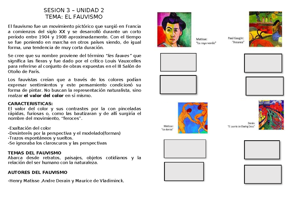 Ficha Neoimpresionimos - El fauvismo fue un movimiento pictórico que ...