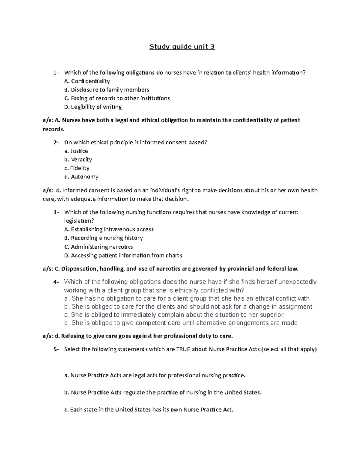 Study guide unit 3 - well done - Study guide unit 3 1- Which of the ...