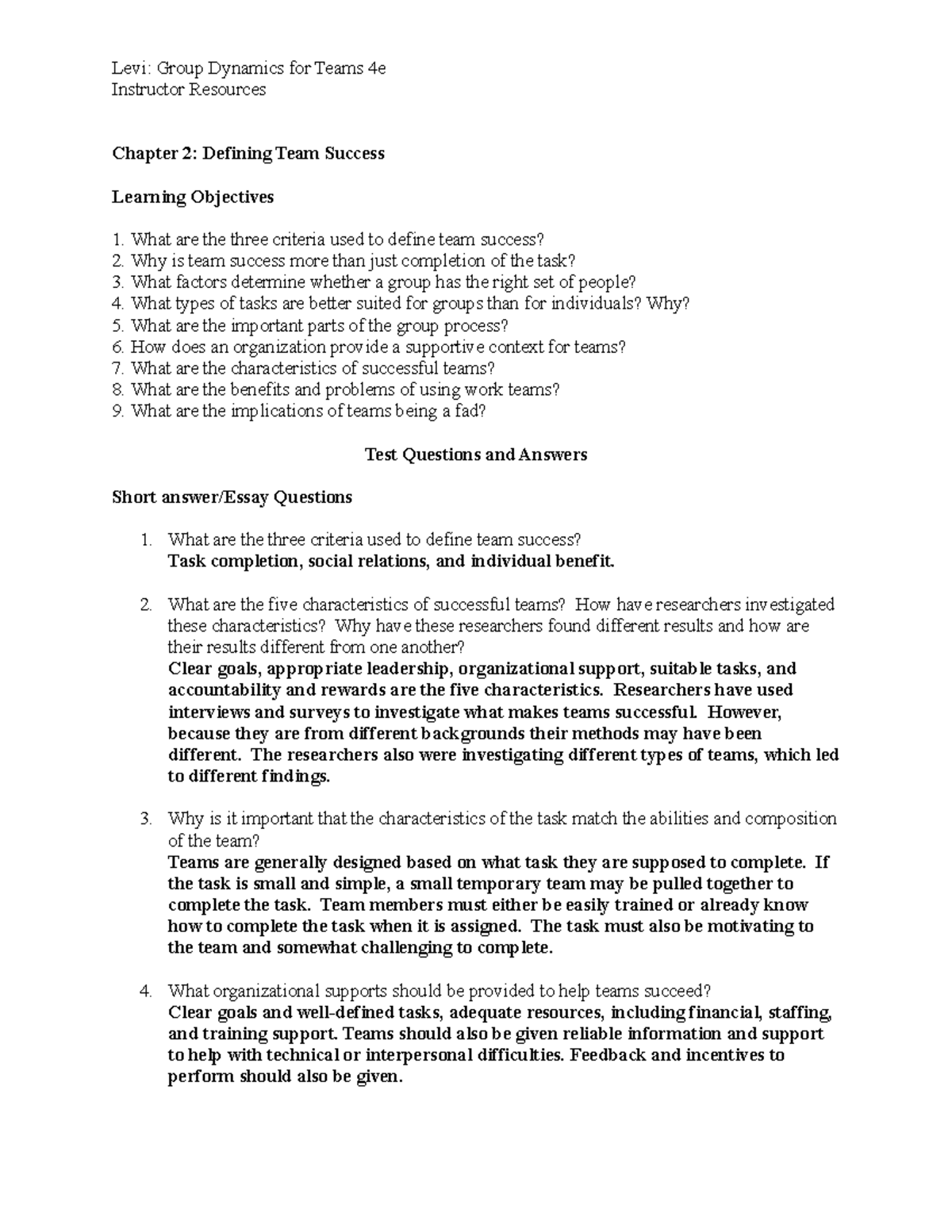 99533 02t - team management test bank - Instructor Resources Chapter 2 ...