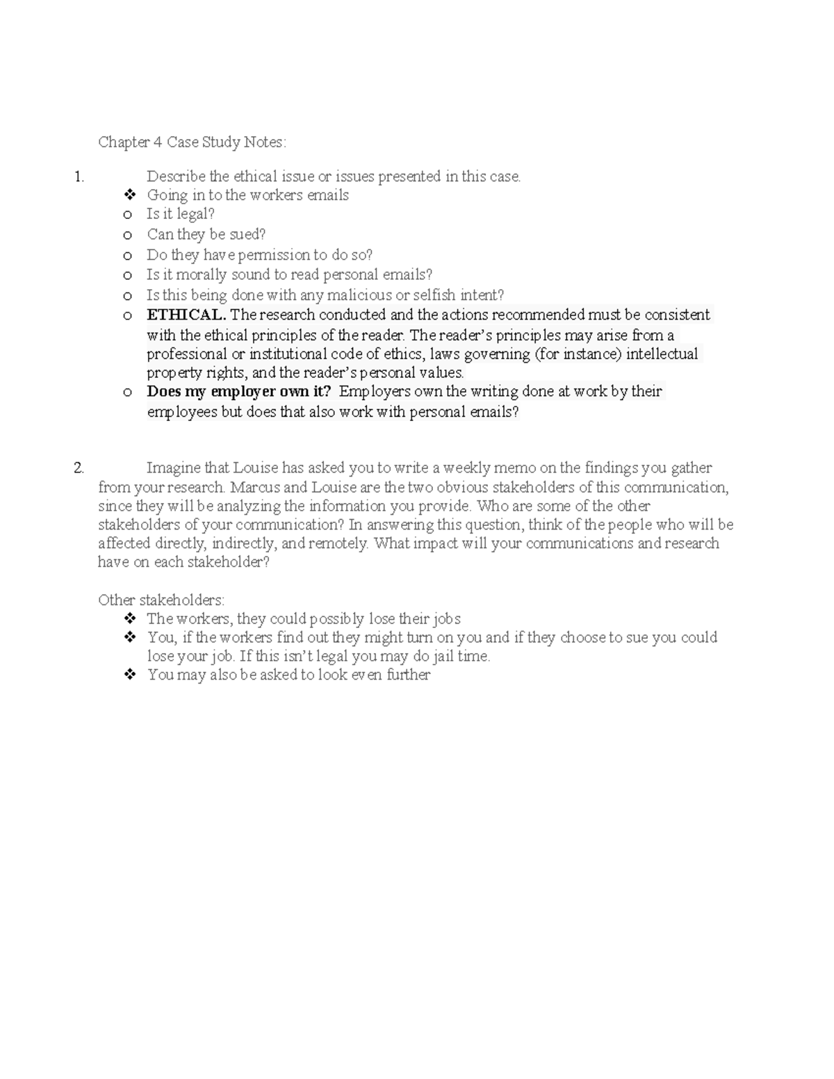 Chapter 4 Case Study Notes - Chapter 4 Case Study Notes: Describe the ...