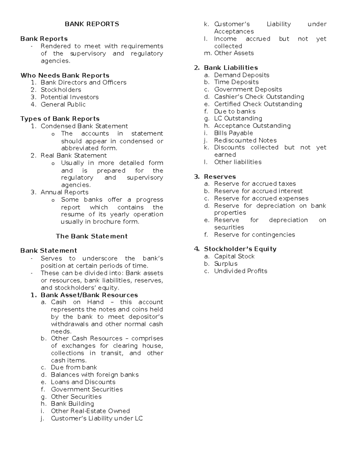 BANK- Reports- Module - Notes - BANK REPORTS Bank Reports - Rendered to ...