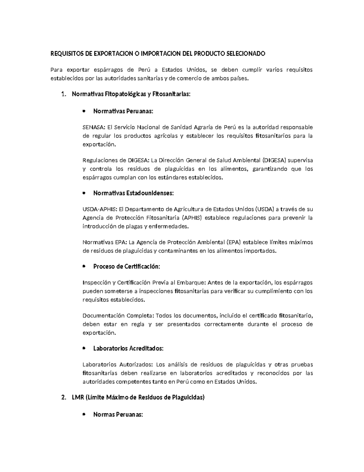 Requisitos DE Exportacion O Importacion DEL Producto Selecionado - REQUISITOS DE EXPORTACION O ...
