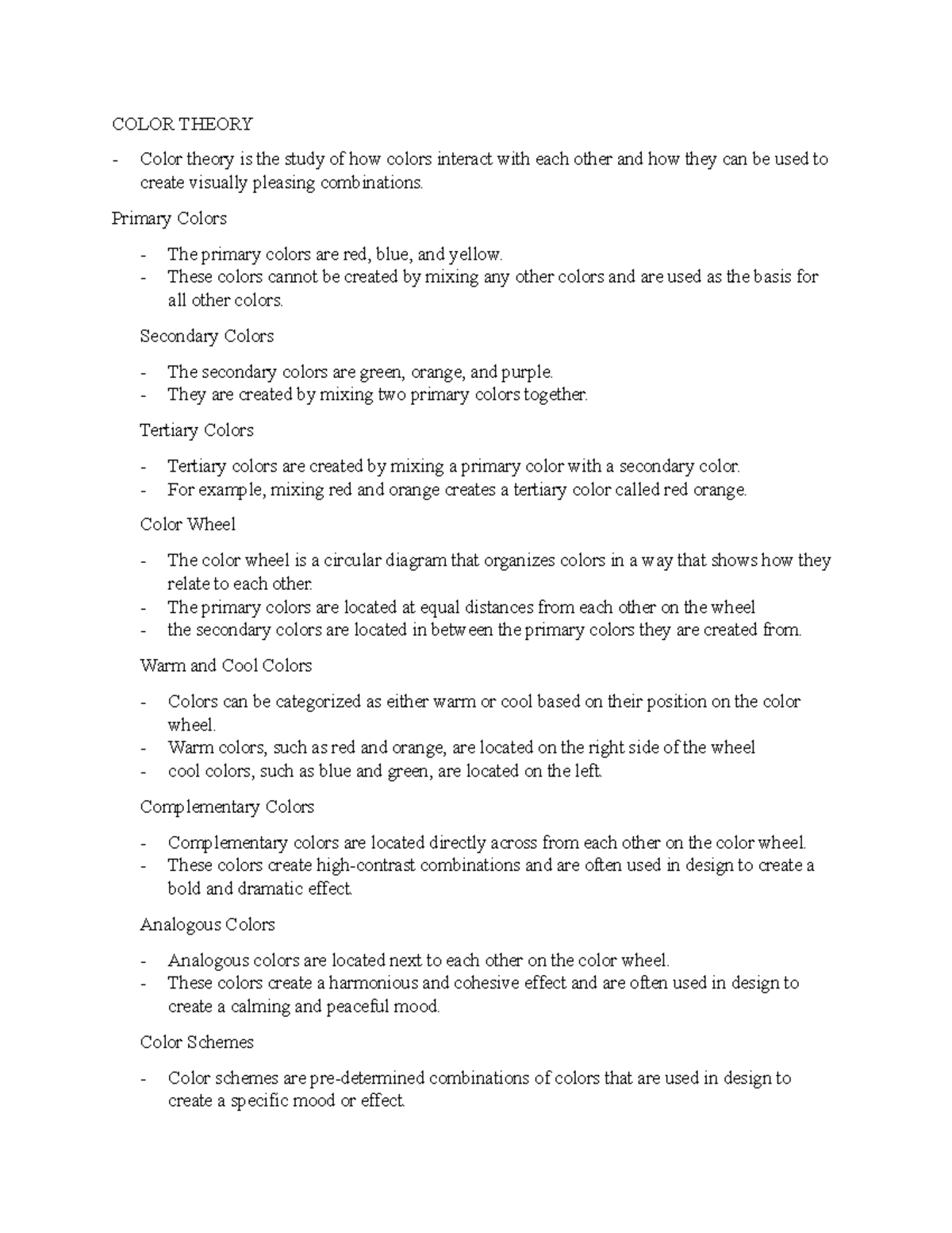 Color Theory Notes 1 - COLOR THEORY Color theory is the study of how ...