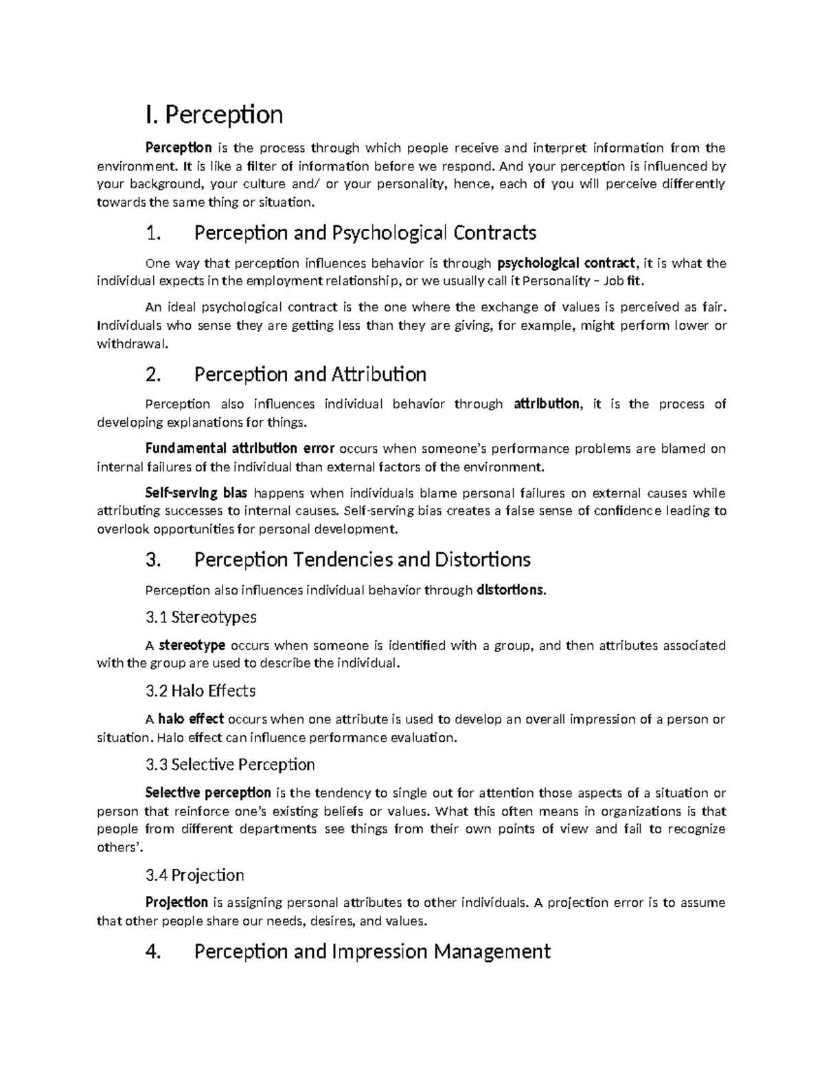 Chapter 15 Summary - I. Perception Perception is the process through ...