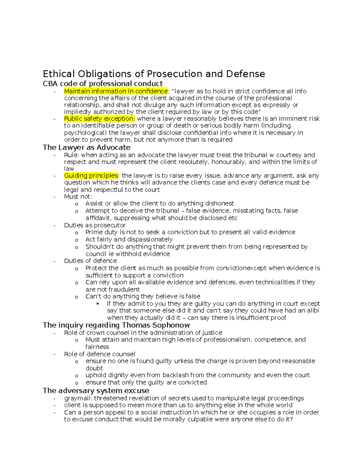 Ethical Obligations of Prosecution and Defense - C. (3d) 1 (S.C.) Facts ...